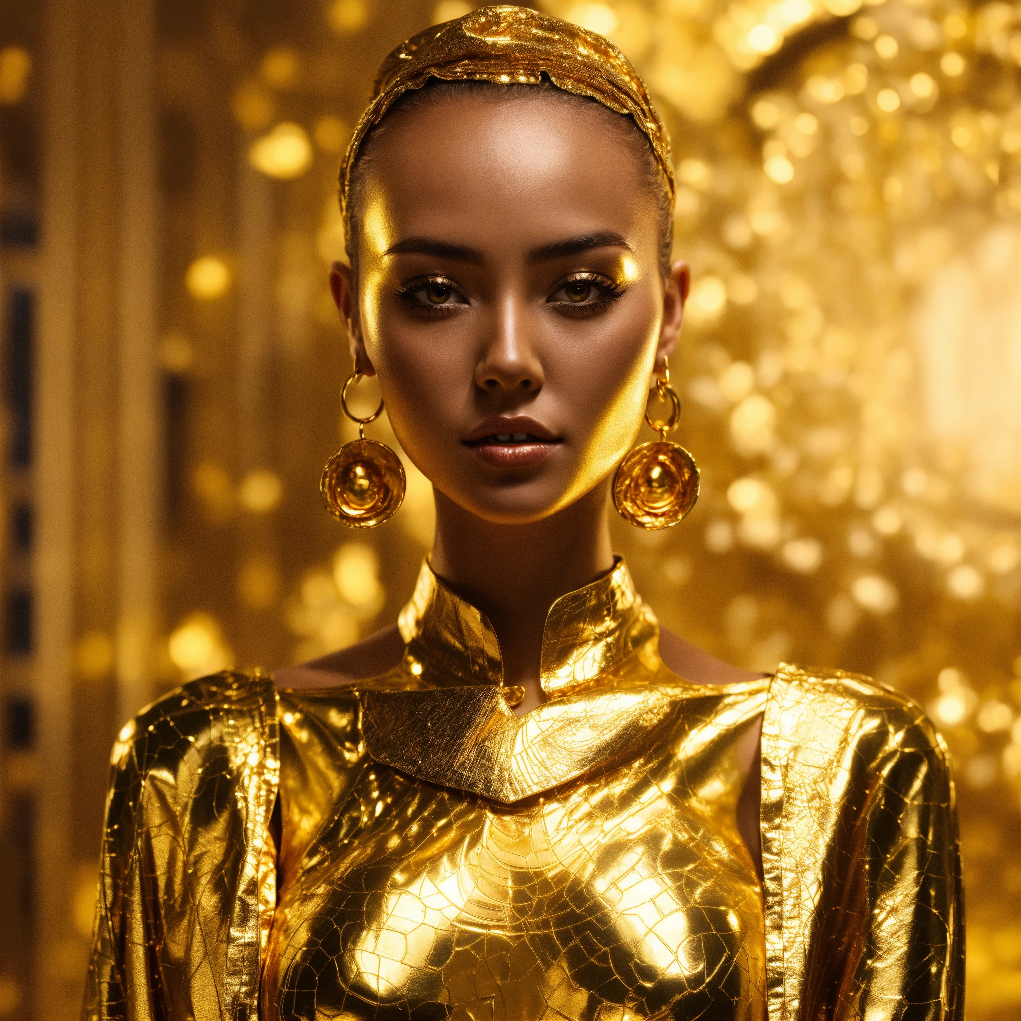 Lexica - Smooth Gold Full Body Woman, Gold Face, Gold Eyes, Full Body