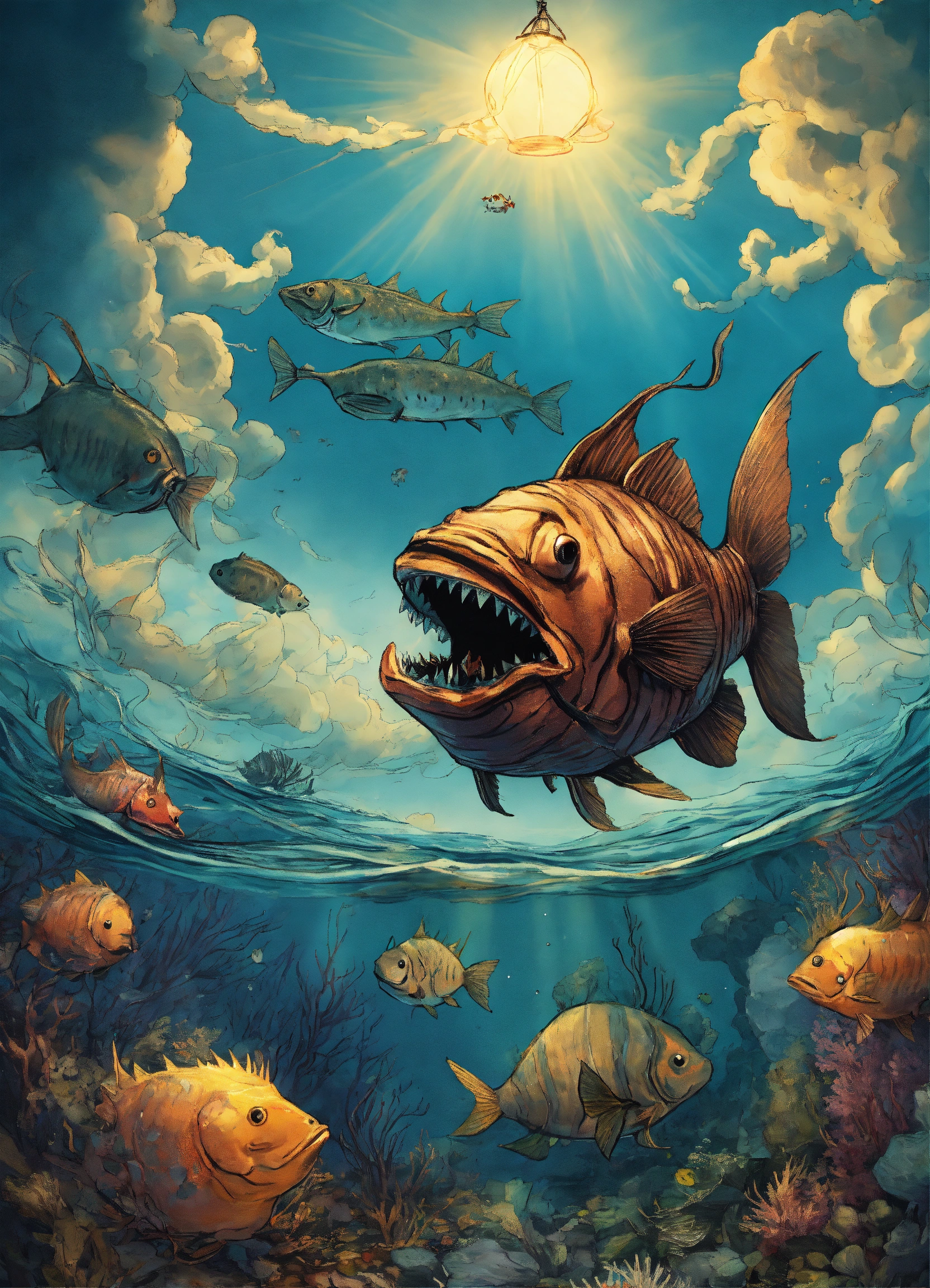 Lexica - A angler fish underwater a boat marine life. ocean below sky ...