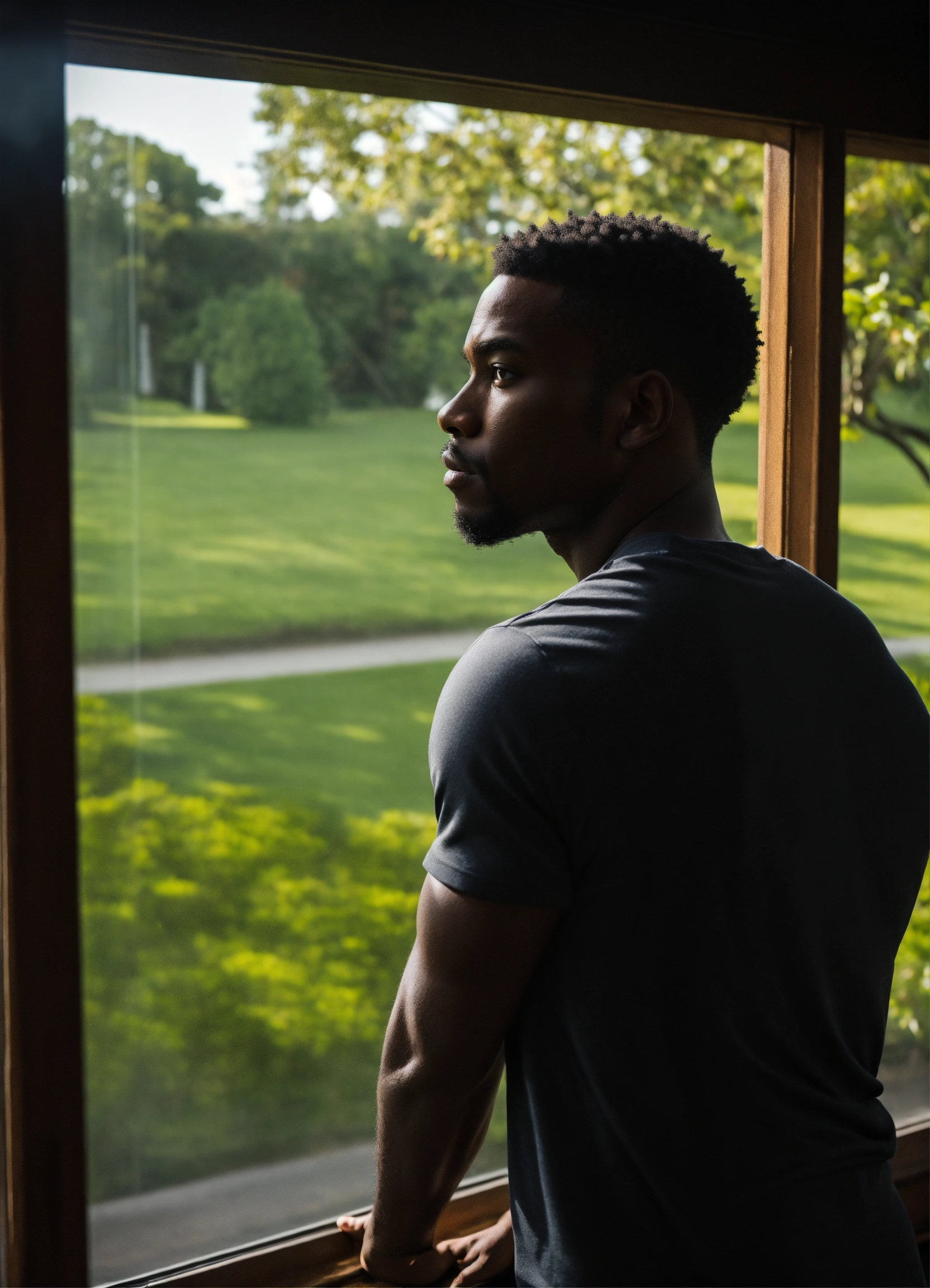 Lexica - Black male staring outside windown