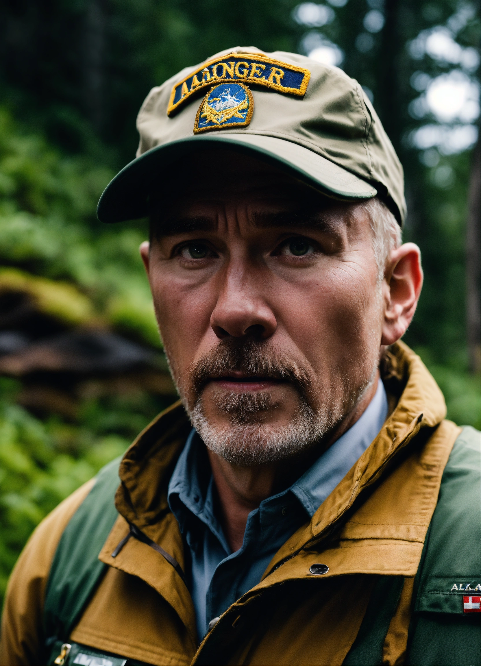 Lexica - Portrait of an Alaska American park ranger man scared ...