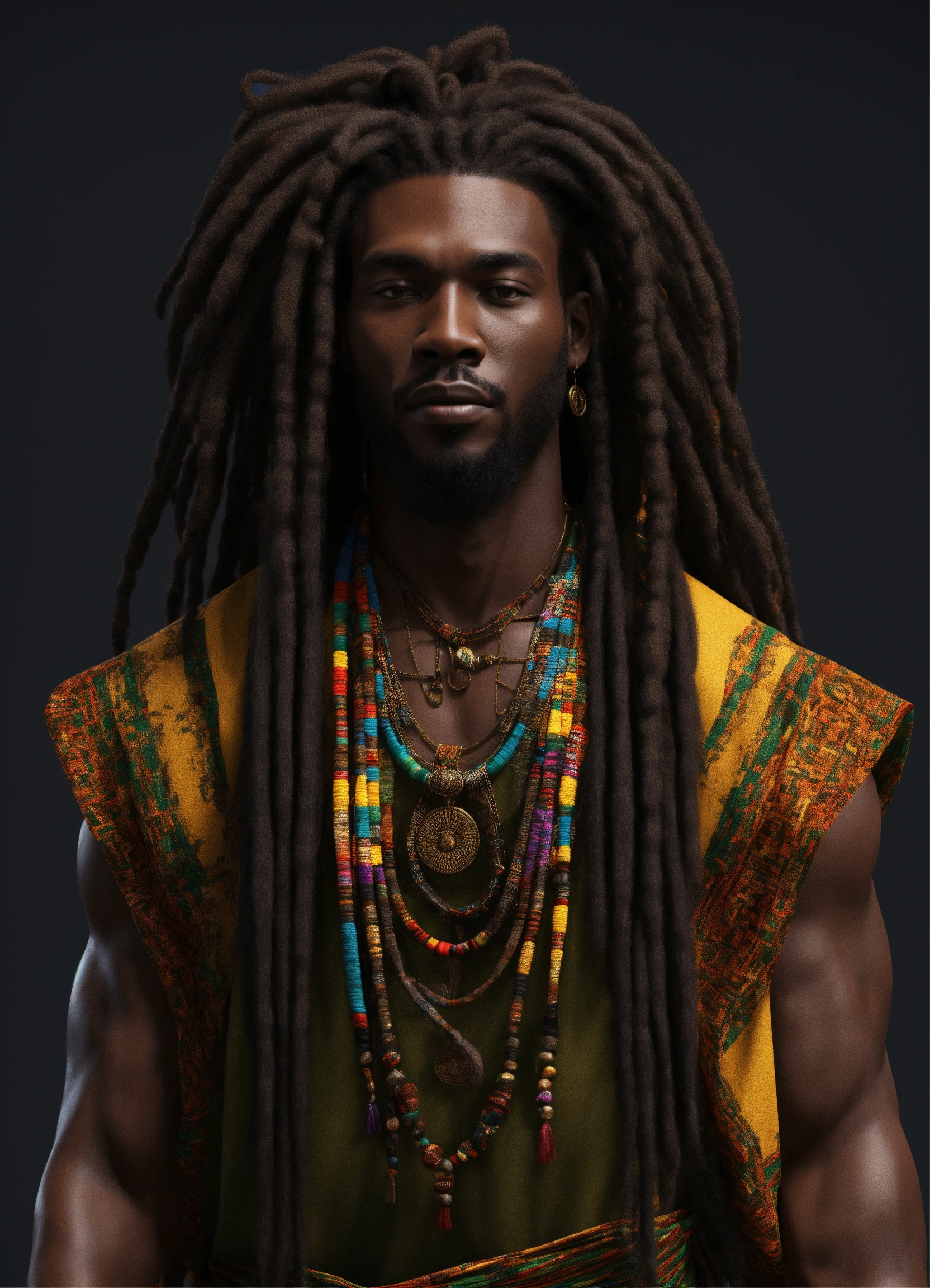 Lexica - 3d render of a Black man with long flowing dreadlocks, 6'5 ...