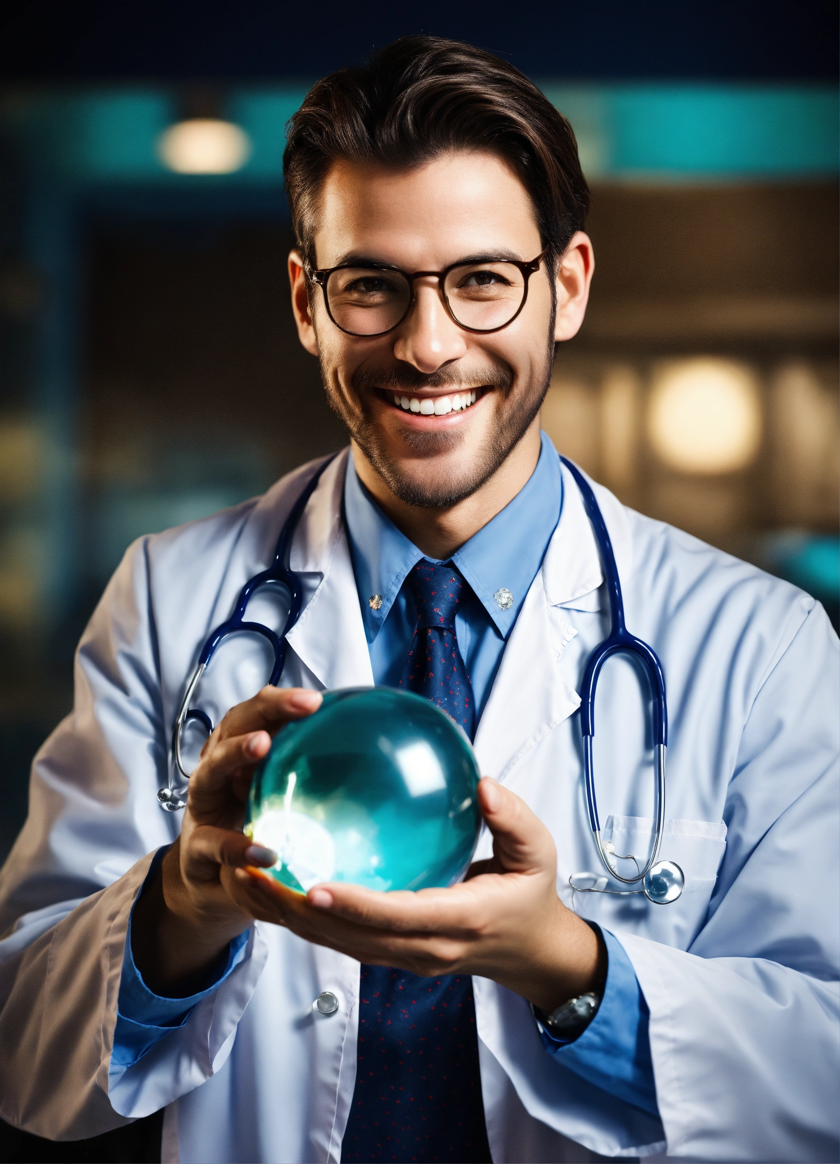Lexica - A hyper-realistic photograph of a smiling doctor holds a ...
