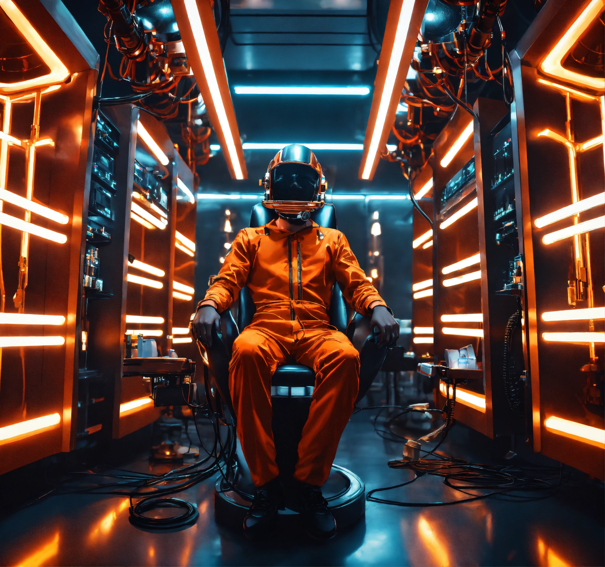 Lexica - Clean cut dark hair guy in futuristic orange jumpsuit is ...