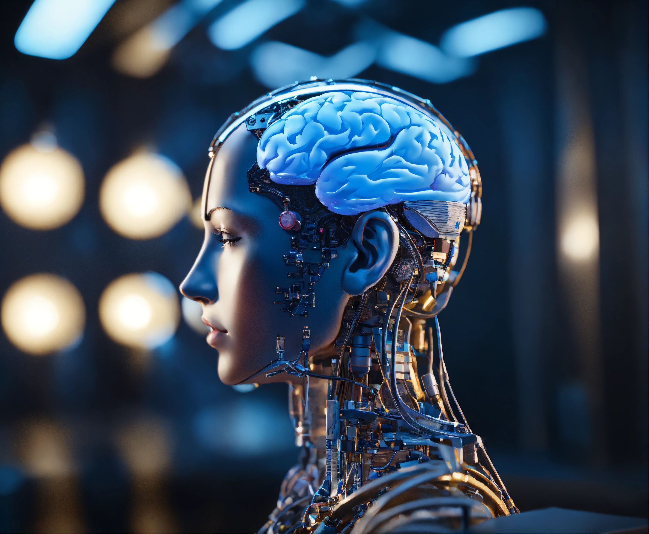 Lexica - "illuminated thought process", glowing brain center stage ...