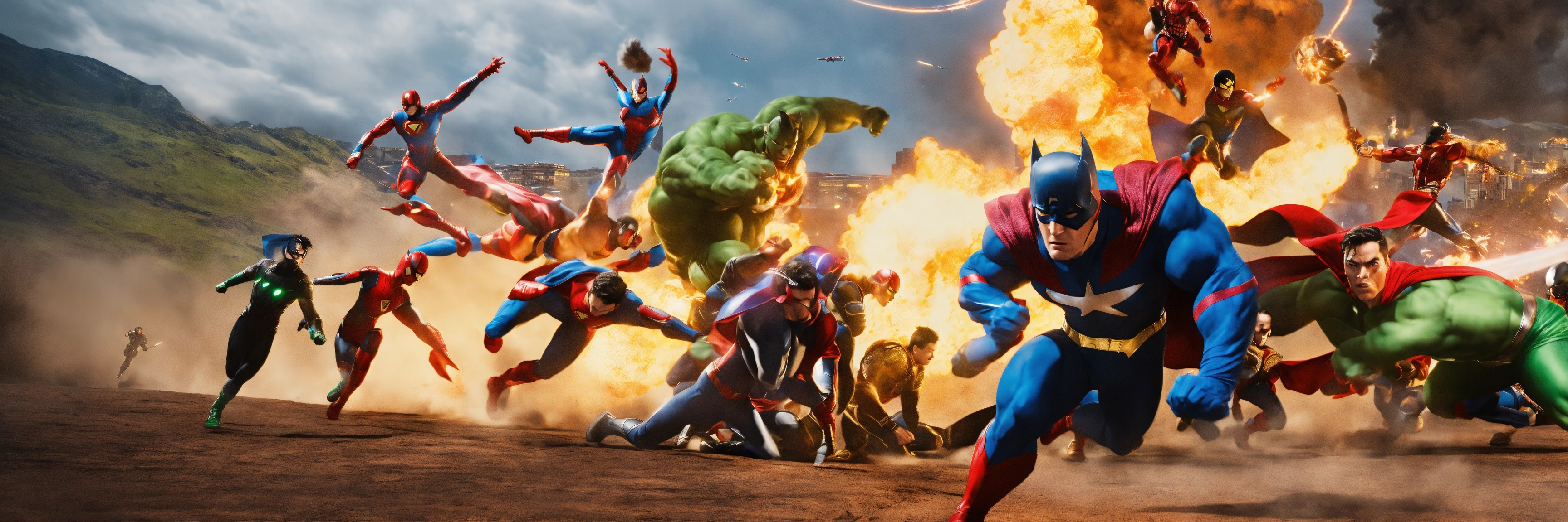 Lexica - CGI image, a dynamic poses of a team of original superhero ...