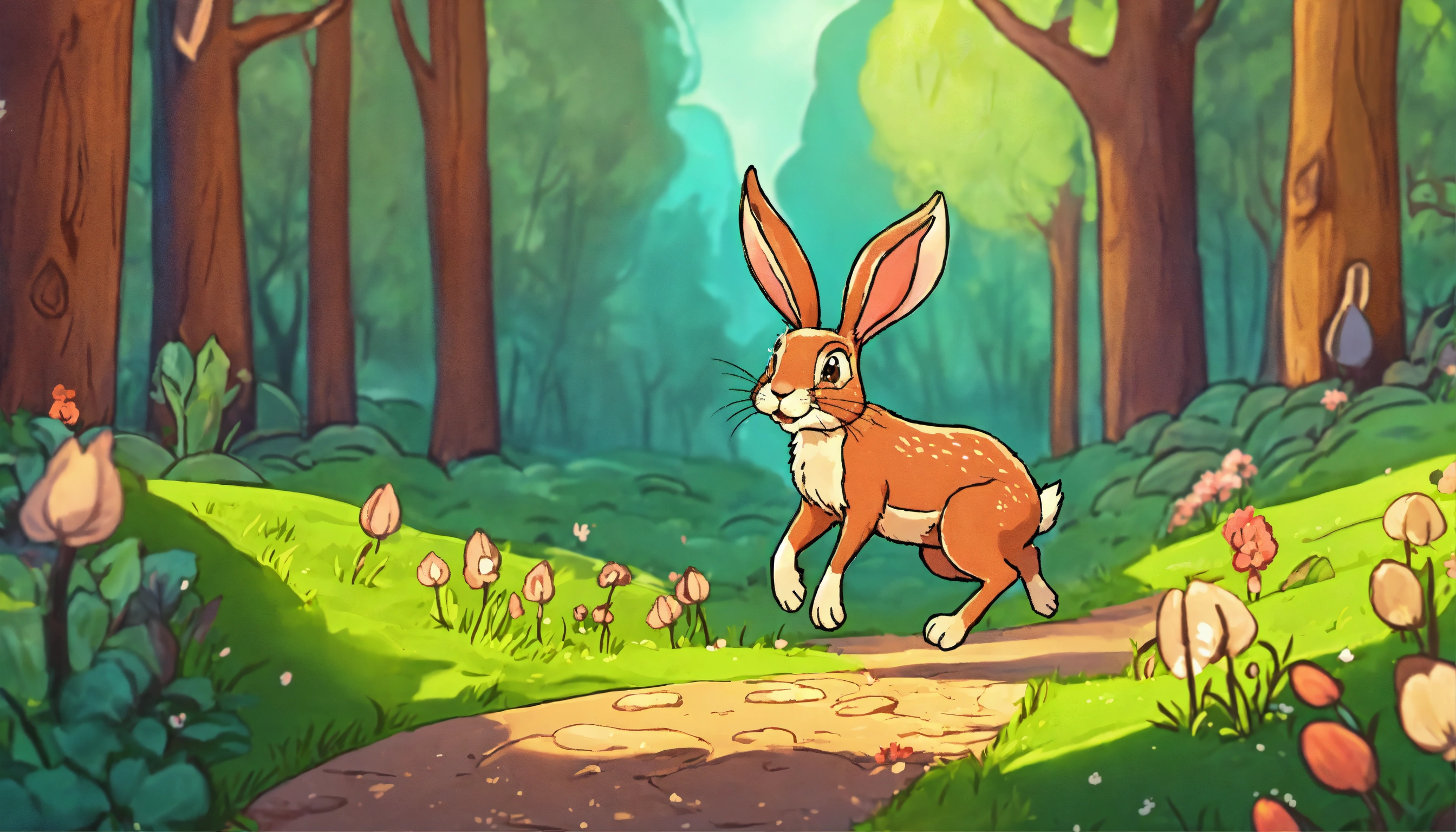 Lexica - Cartoon style upset crying hare is walking on the magical ...