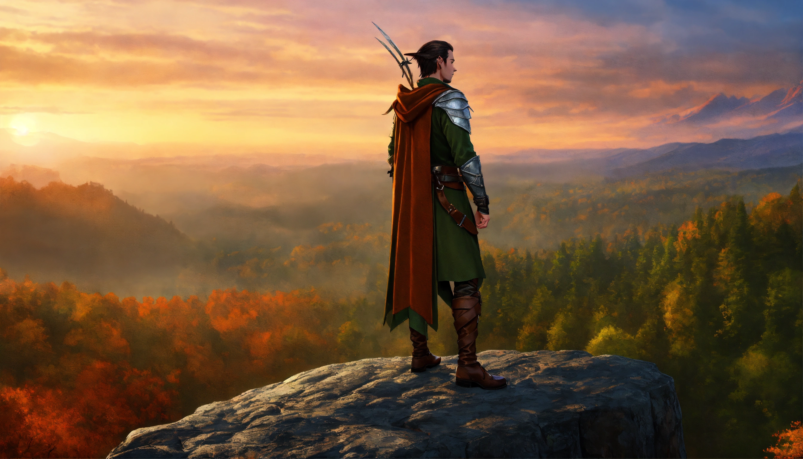 Lexica - Male wood-elf, wearing leather, heroic stance, standing on a ...