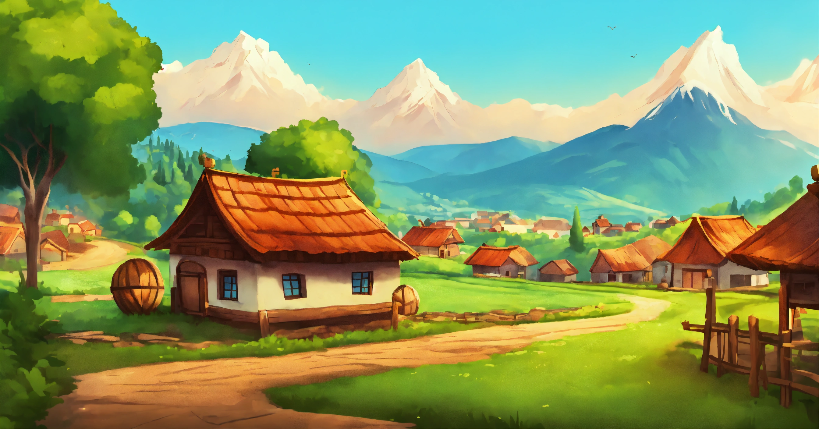 Lexica - Lonely country side village, cartoon, village and mountain ...