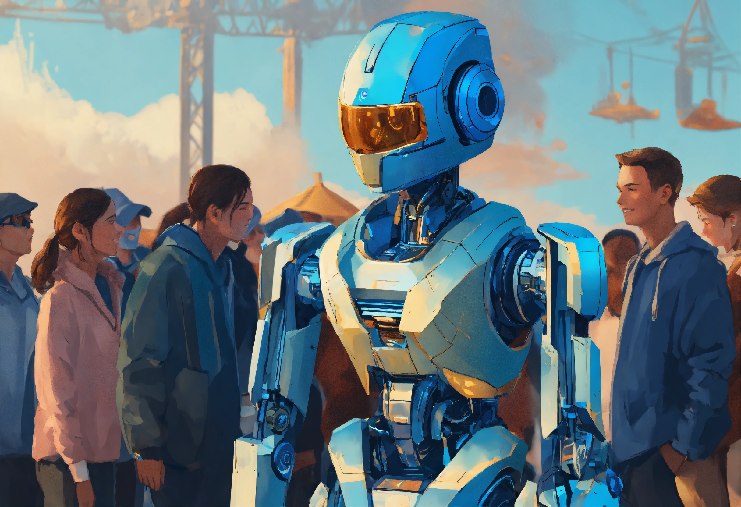 Lexica - Humanoid bot helping a group of people through the salers ...