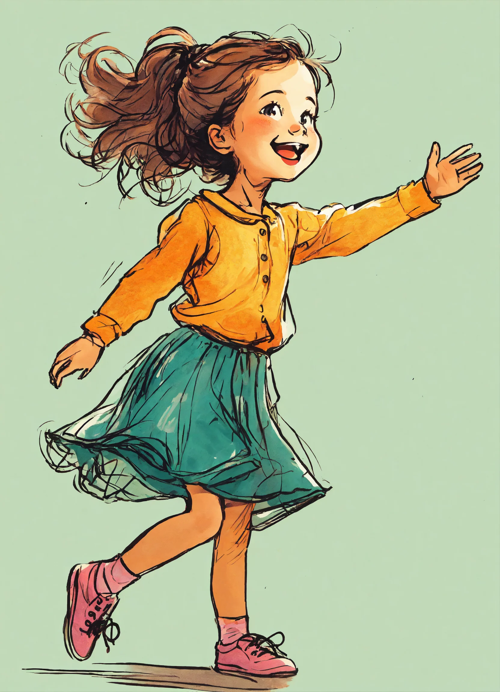 Lexica - A cute, happy LITTLE GIRL drawn in motion. Looking to the side ...