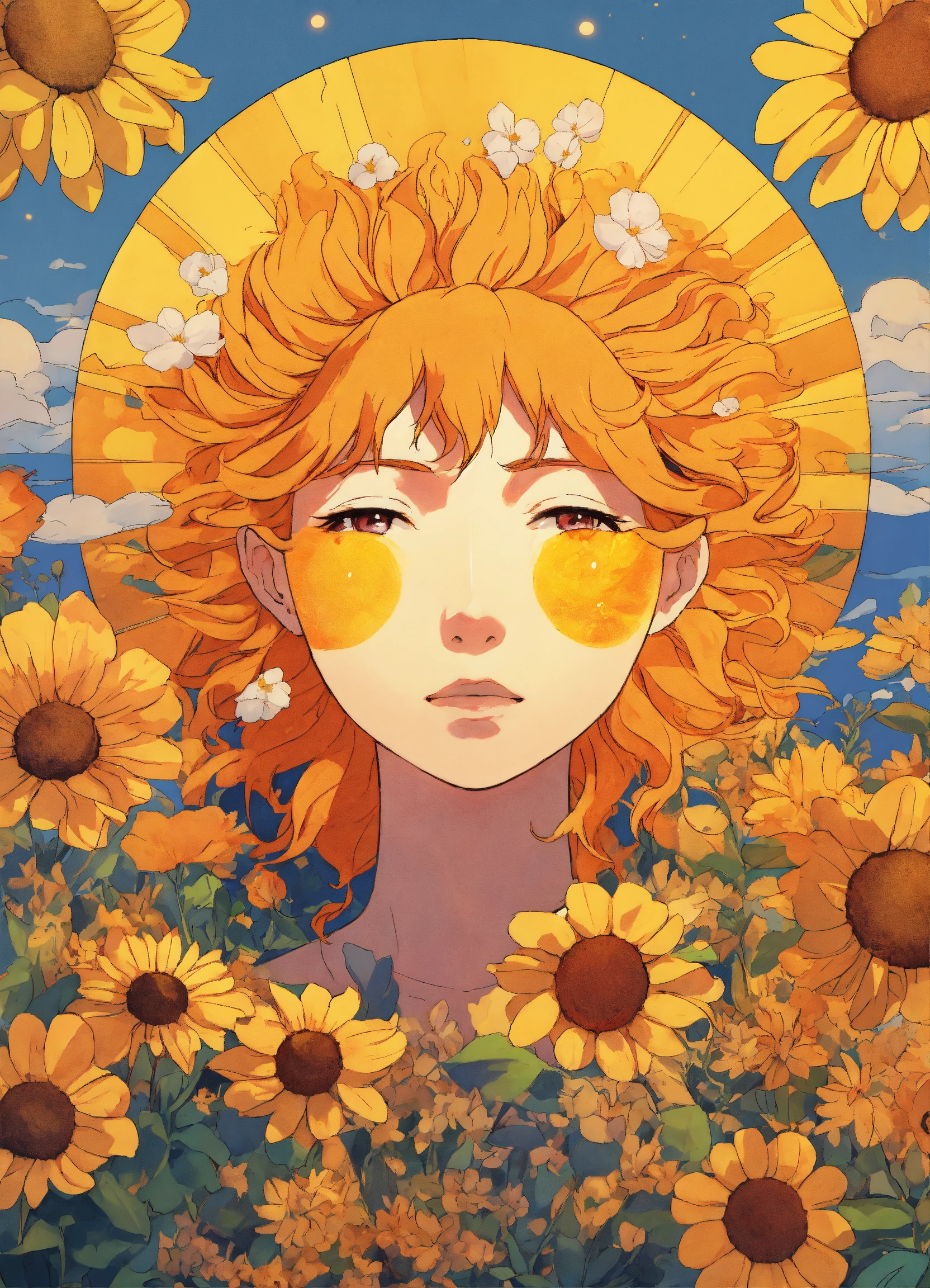 Lexica - A cartoon anime Sun floating with a face concentrating ...