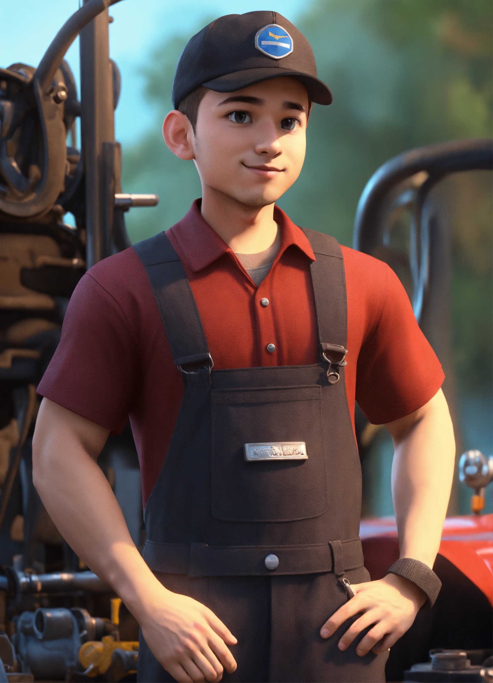 Lexica - Cute boy , black mechanic dress, black cap , mechanic dress ...