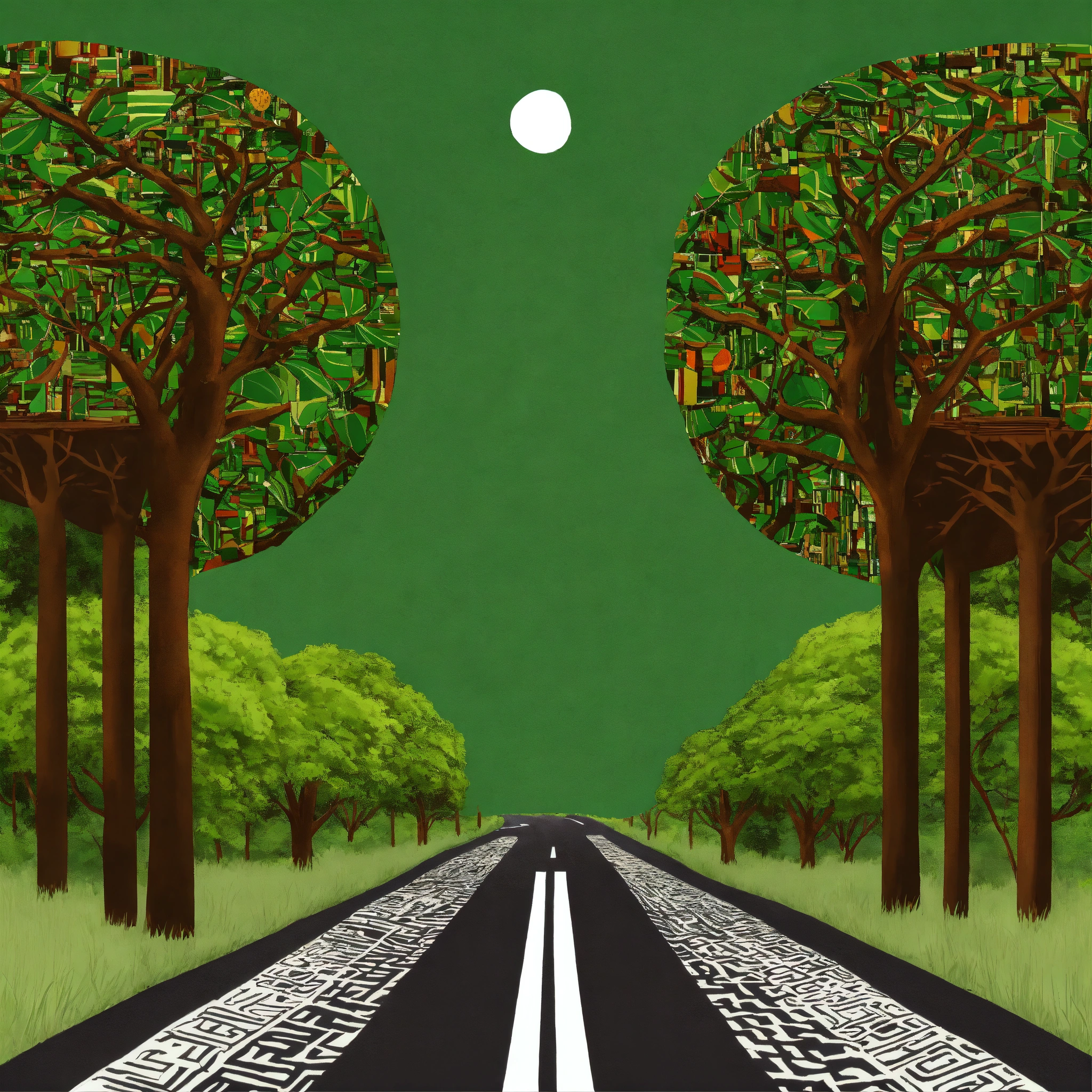 Lexica - Two roads split off, fork in the road, tree in the middle ...