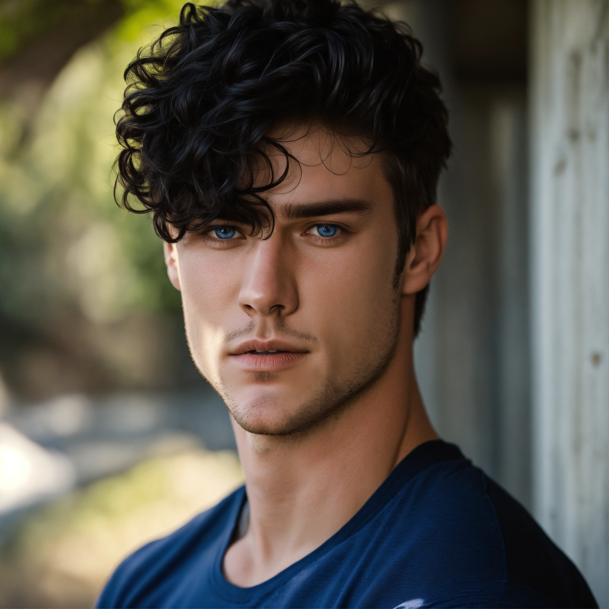 Lexica - Hot white boy face blue ayes black hair muscular face