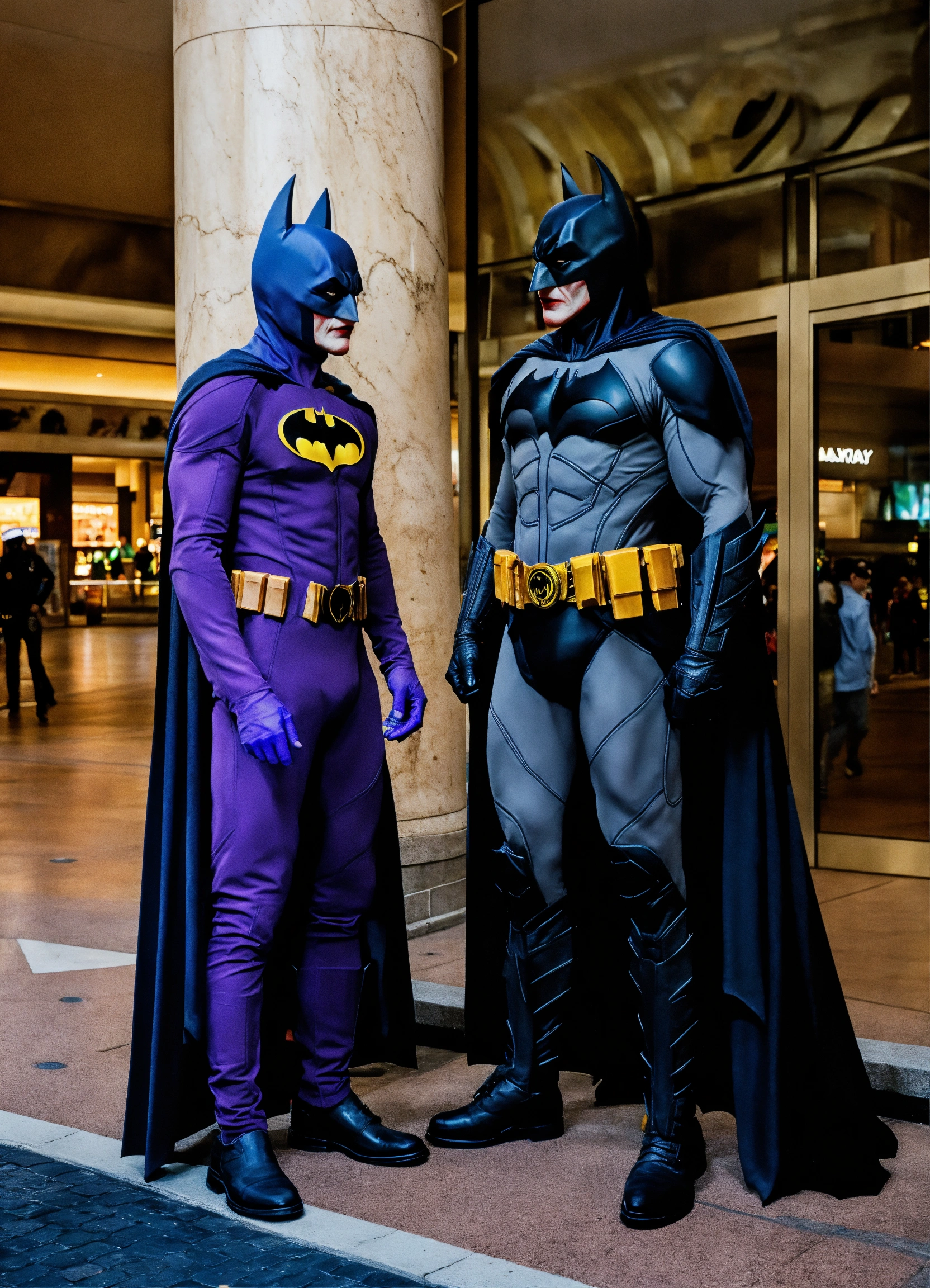 Lexica - Cross between Batman and The Joker standing outside of a mall ...