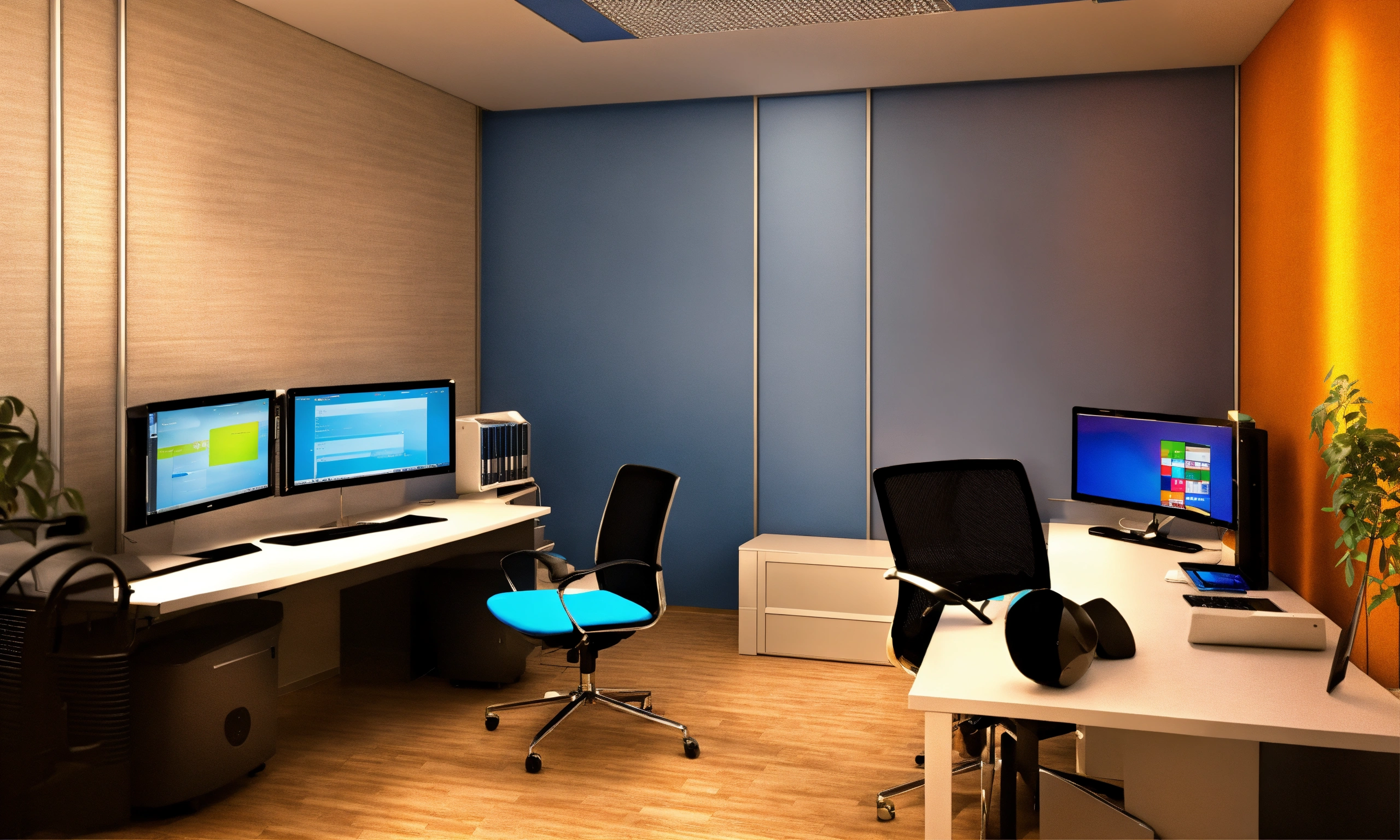 Lexica - Office room in high-tech style. There is a blue computer on ...