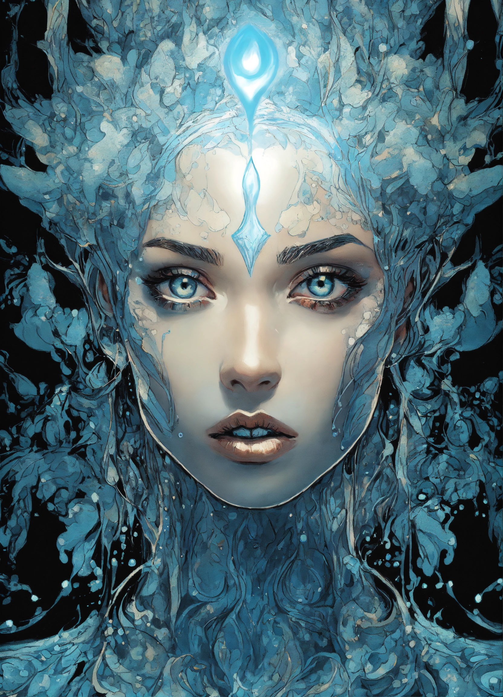 Lexica - Pop Art, mystical mesmerizing female water spirit, icy gray ...