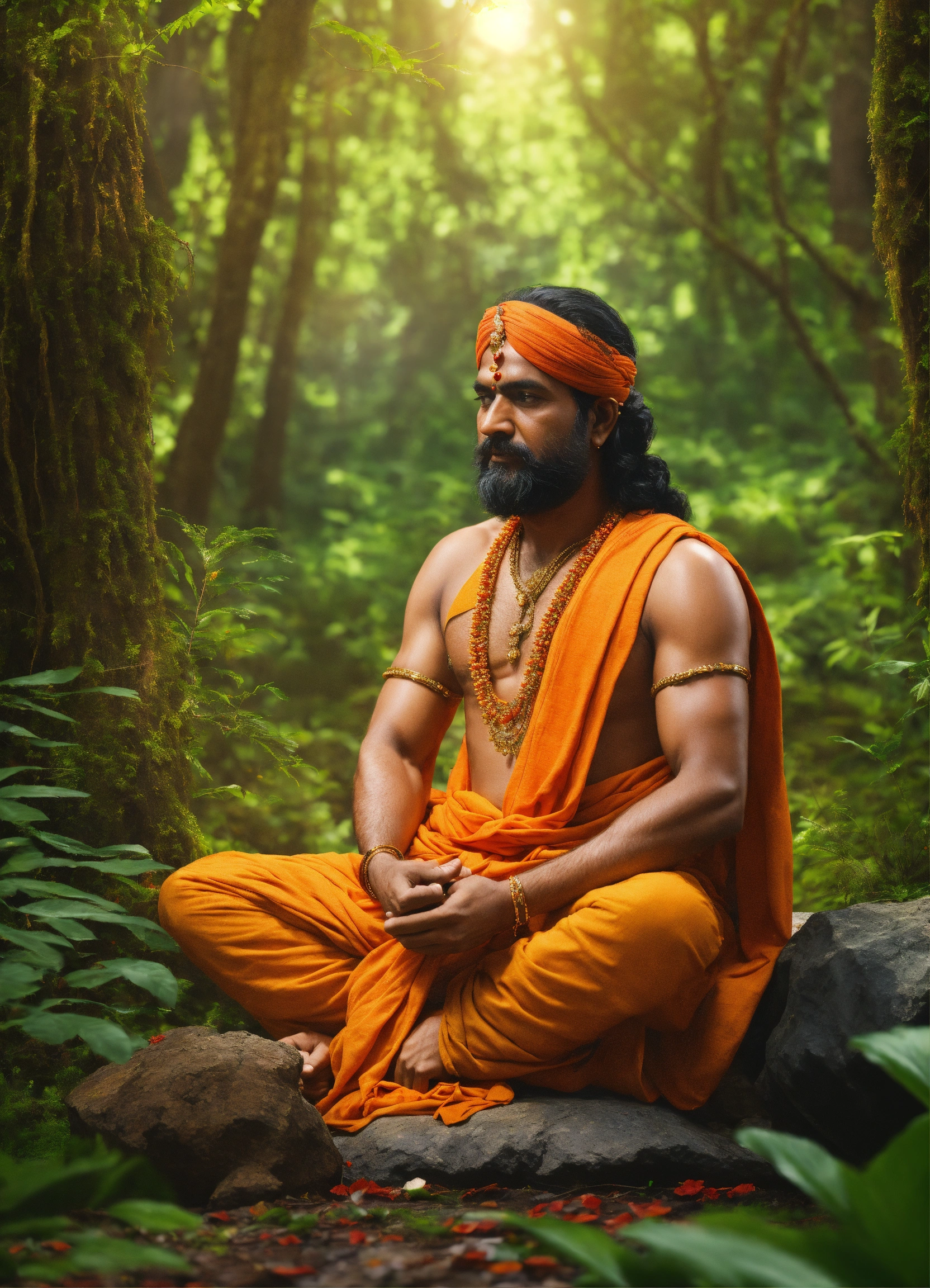 Lexica - Hindu saint and roming in forest.Artist realistic 8k