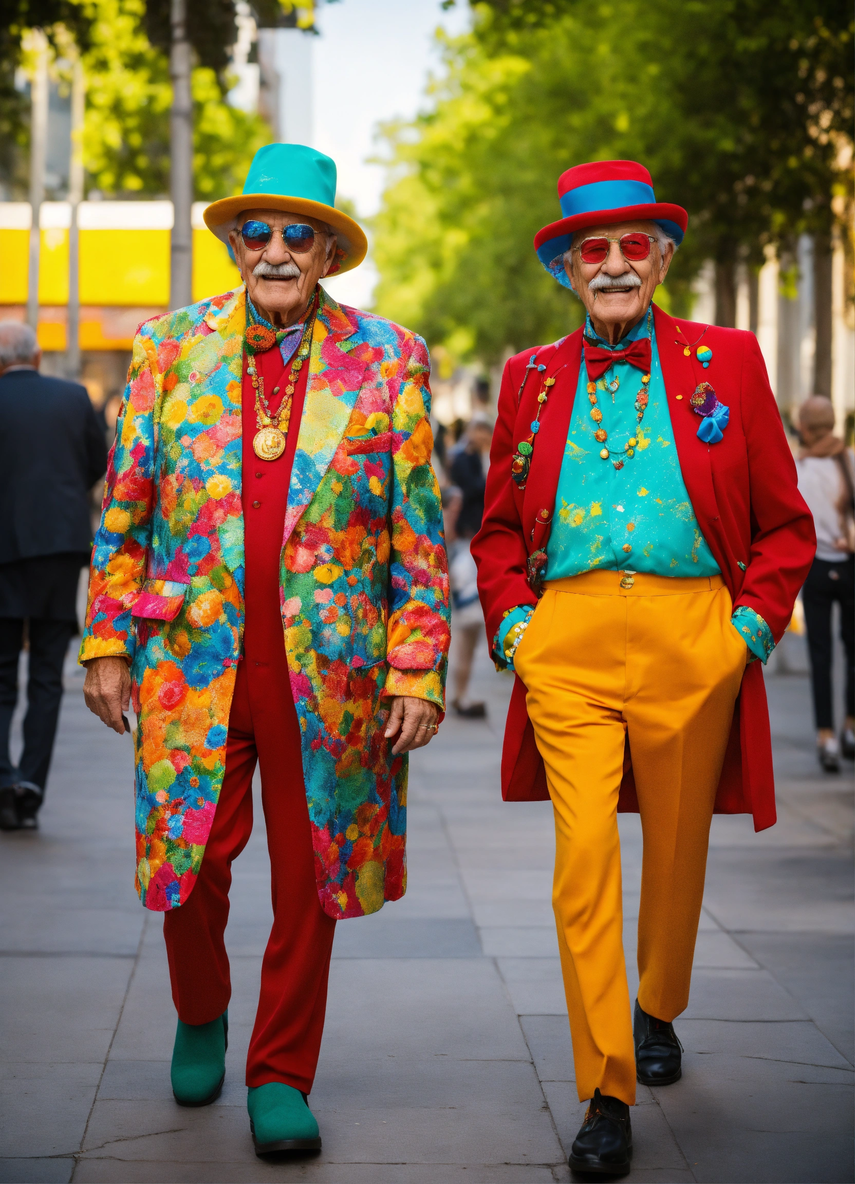 Lexica - Realistic photo, 16k photo, Two old men dressed in colorful ...