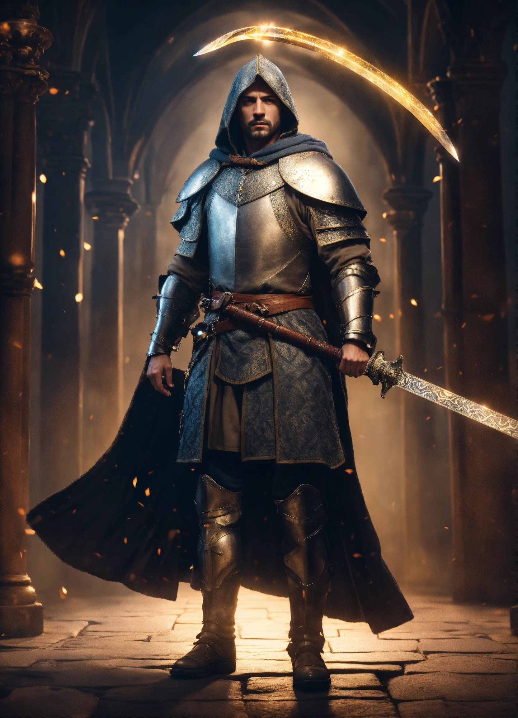 Lexica - A realistic full body portrait of a medieval Hero with magic ...