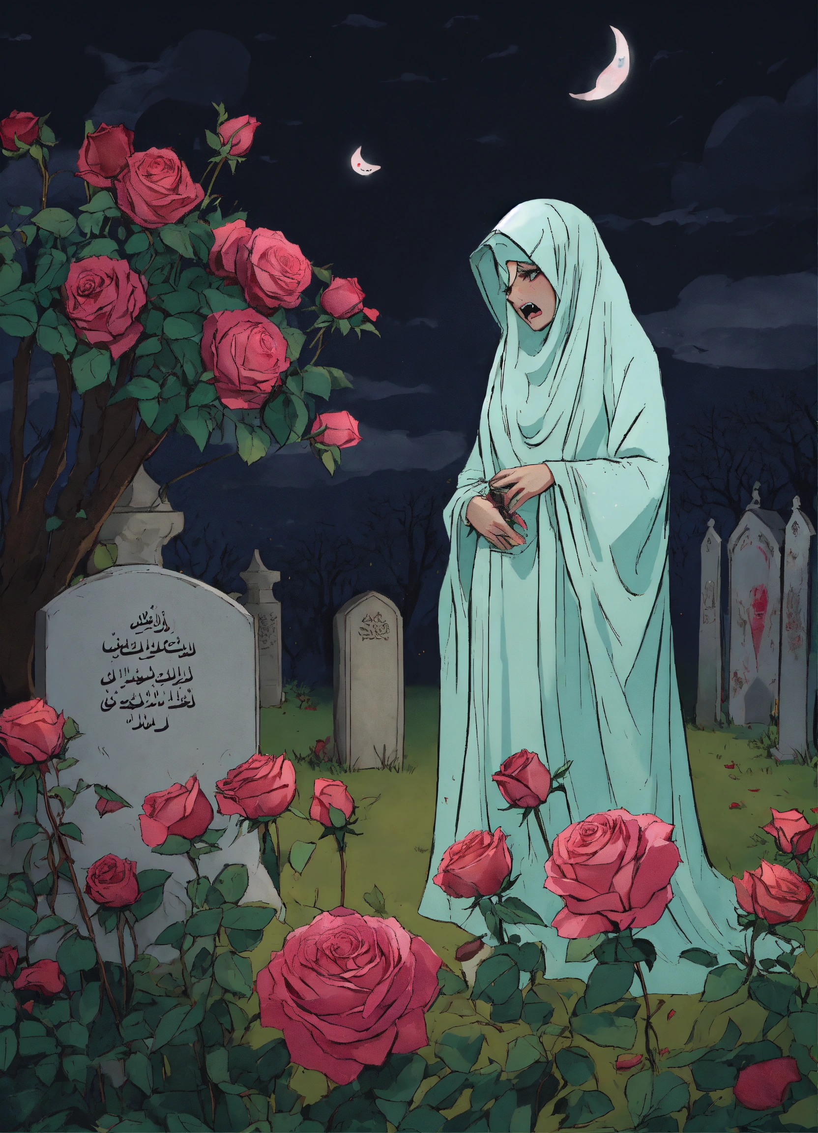 Lexica - A angry ghost of women in a muslim graveyard, surrounded by ...