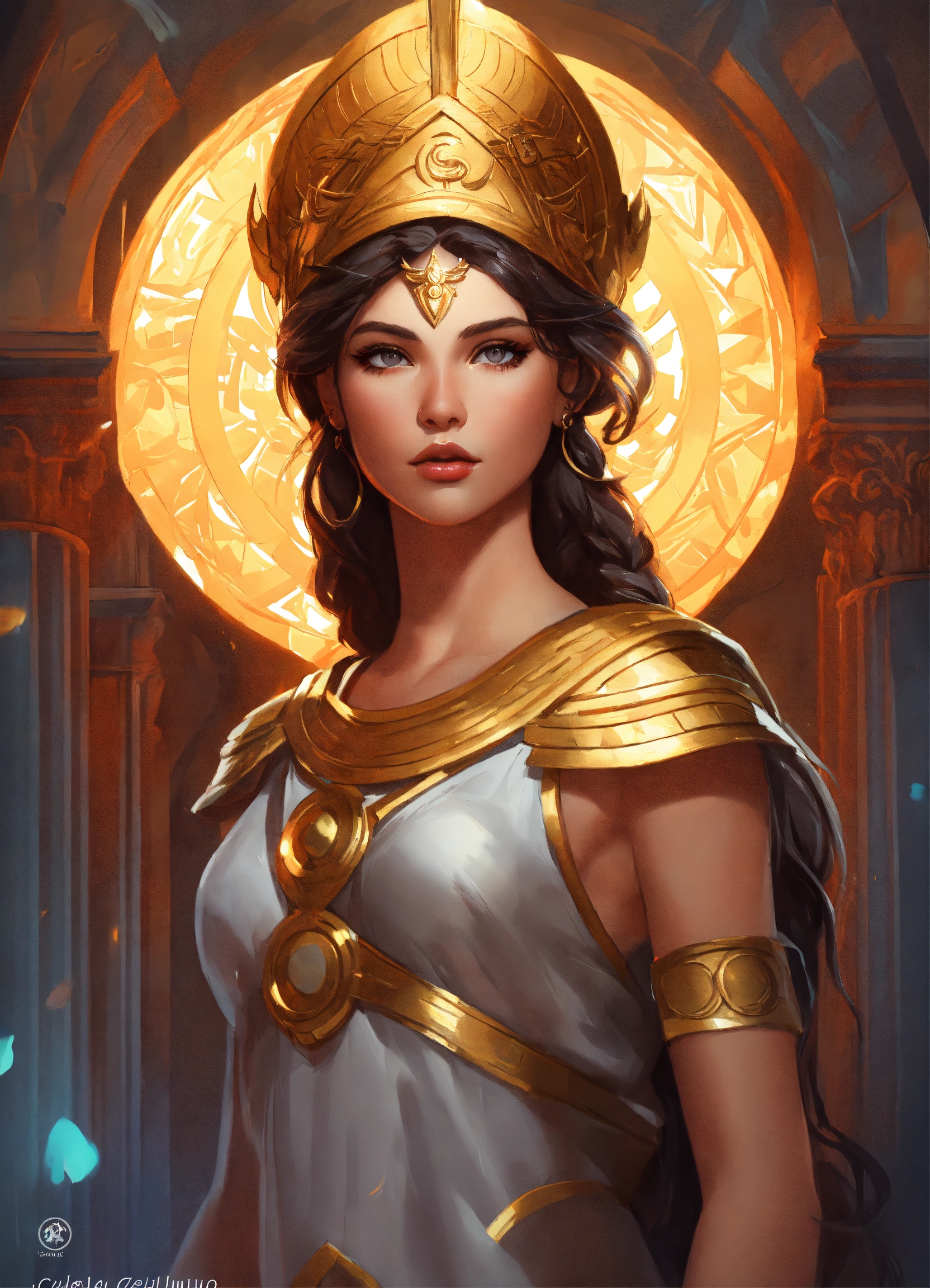 Lexica - Goddess Athena, volumetric cartoon oil paint, gray eyes, dark hair, 2D book ...
