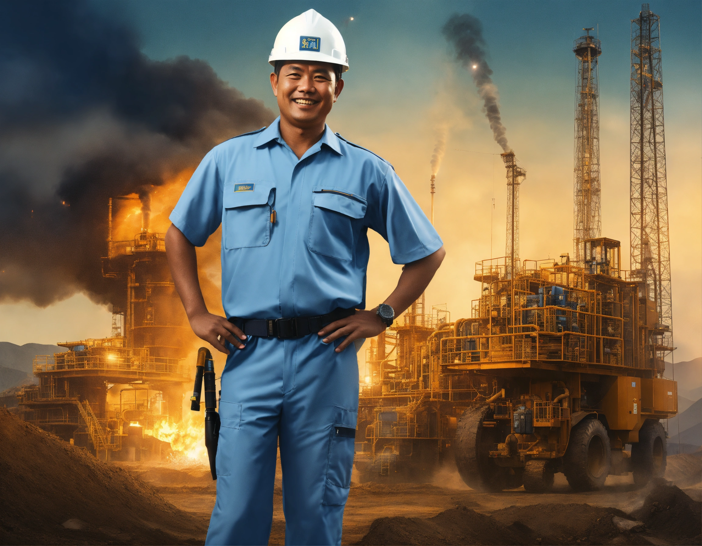 Lexica - Technical officer wearing light blue engineering uniform ...