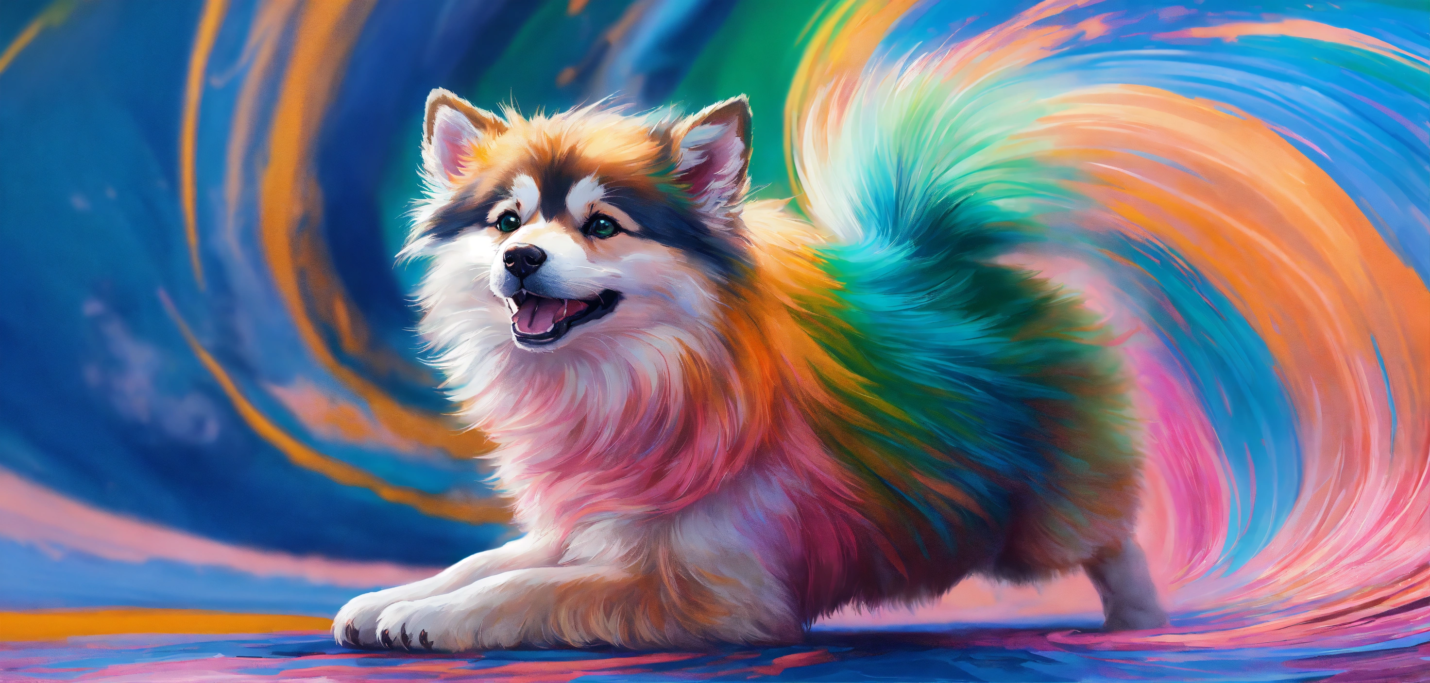 Lexica - In this vibrant painting, a graceful Pomsky is captured in ...