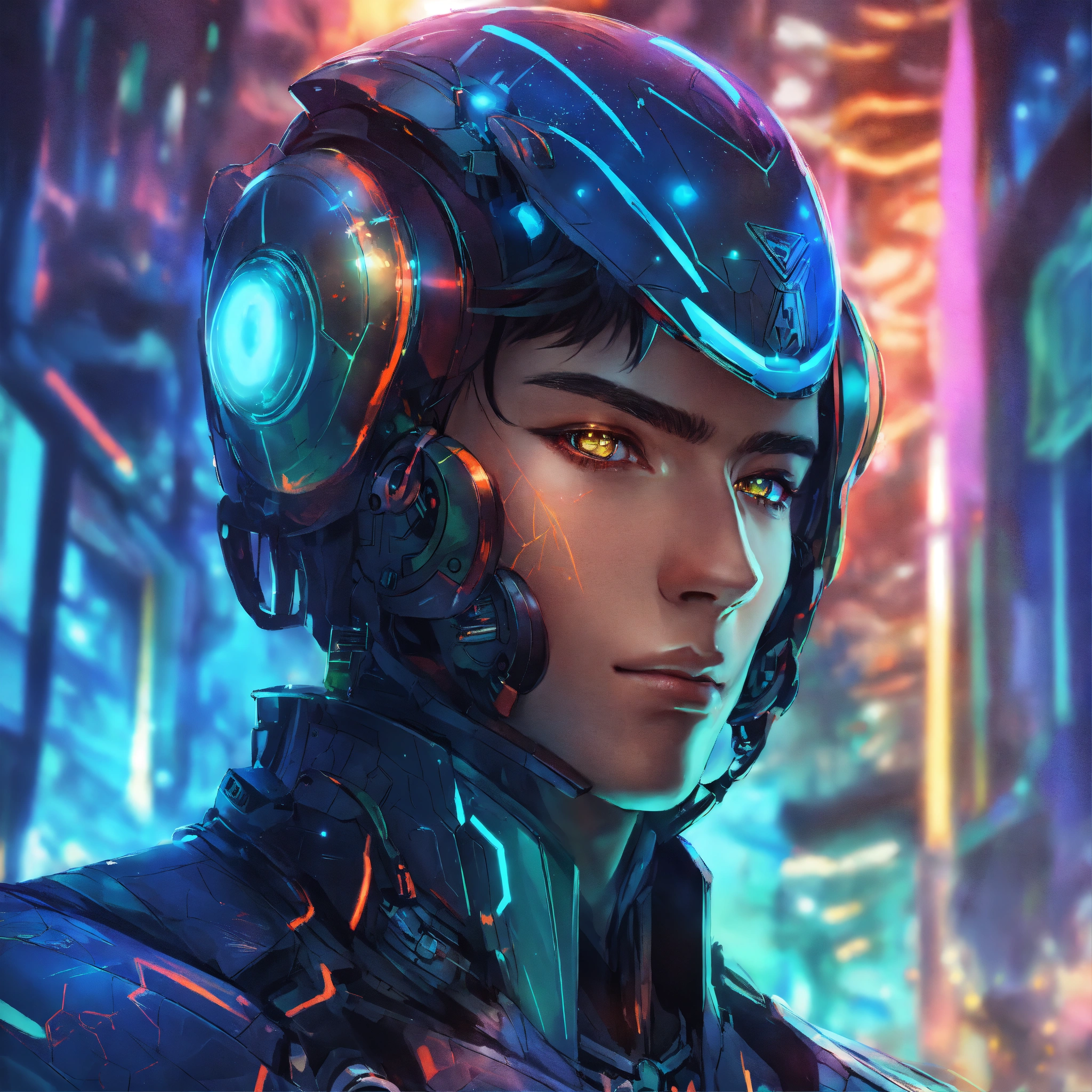 Lexica - Abstract style anime art of a magical male futuristic android ...