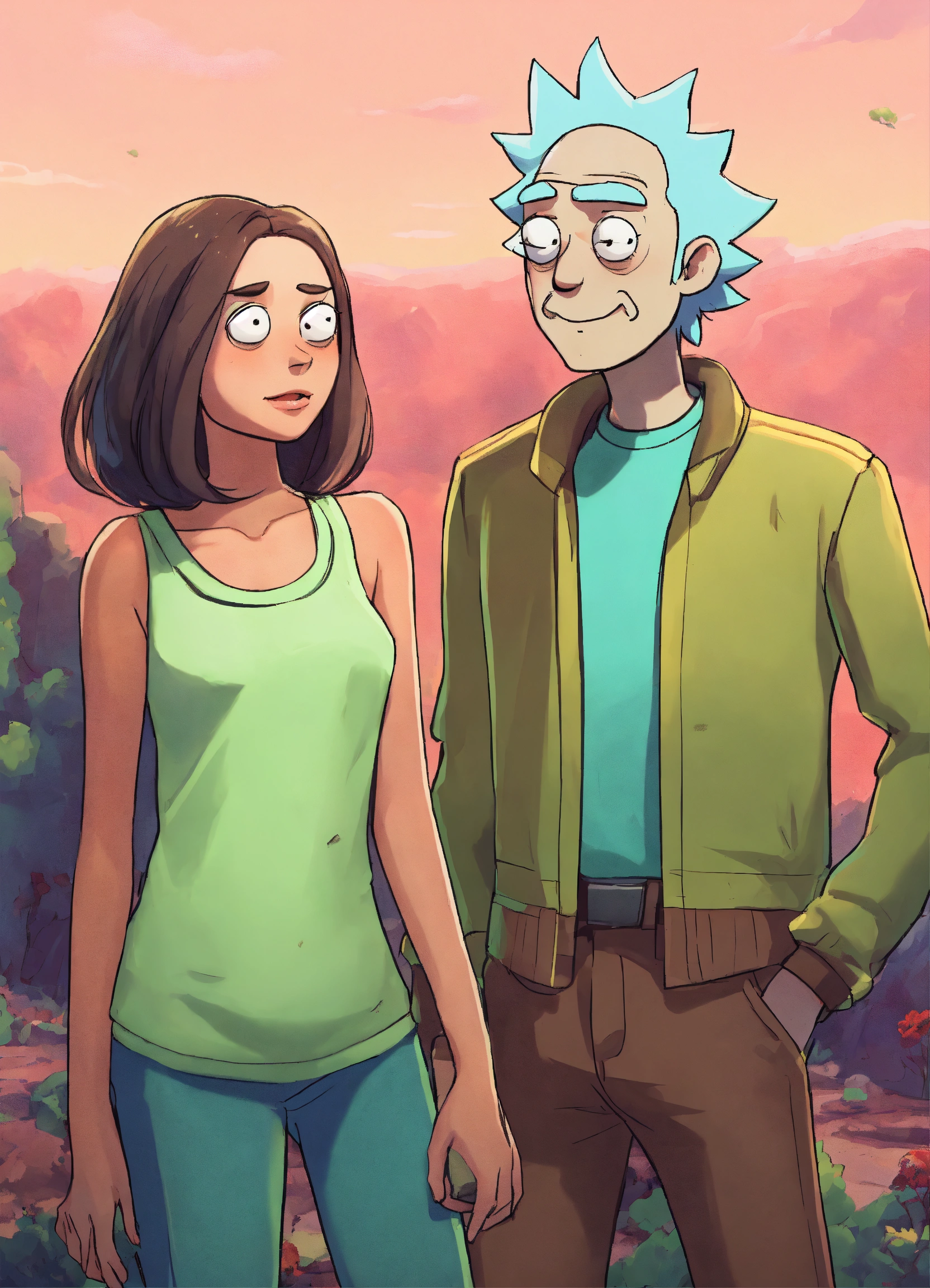 Lexica - Cute man and buatiful girl , style from Rick and Morty carton