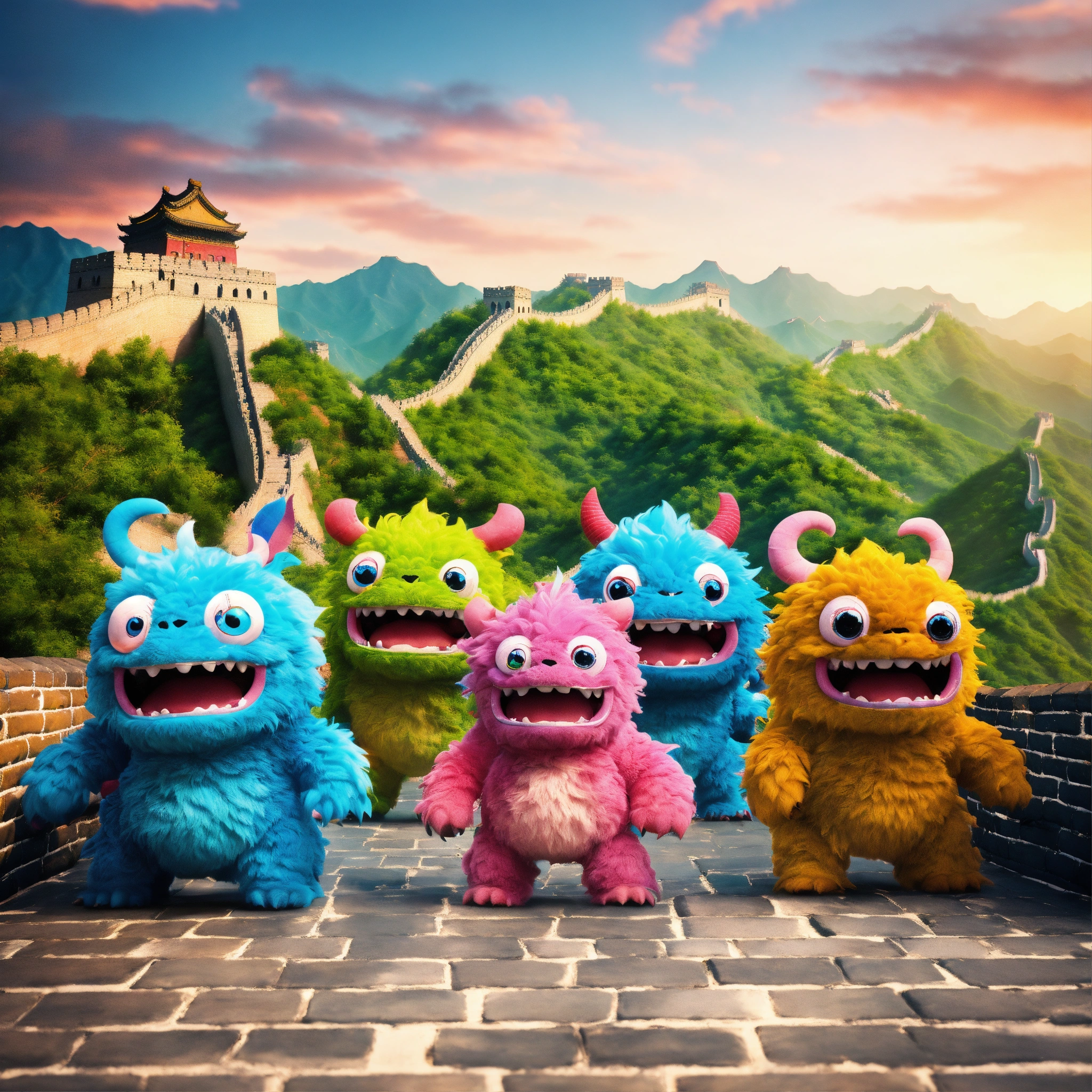 Lexica - Great wall of china, zoomed-out group of extremely cute ...
