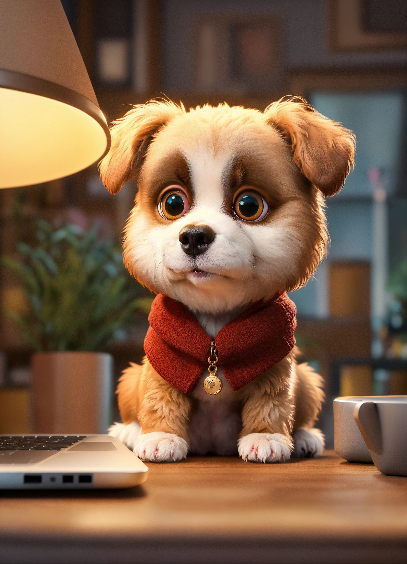 Lexica - Cute small humanoid dog sitting in front of laptop ,unreal ...