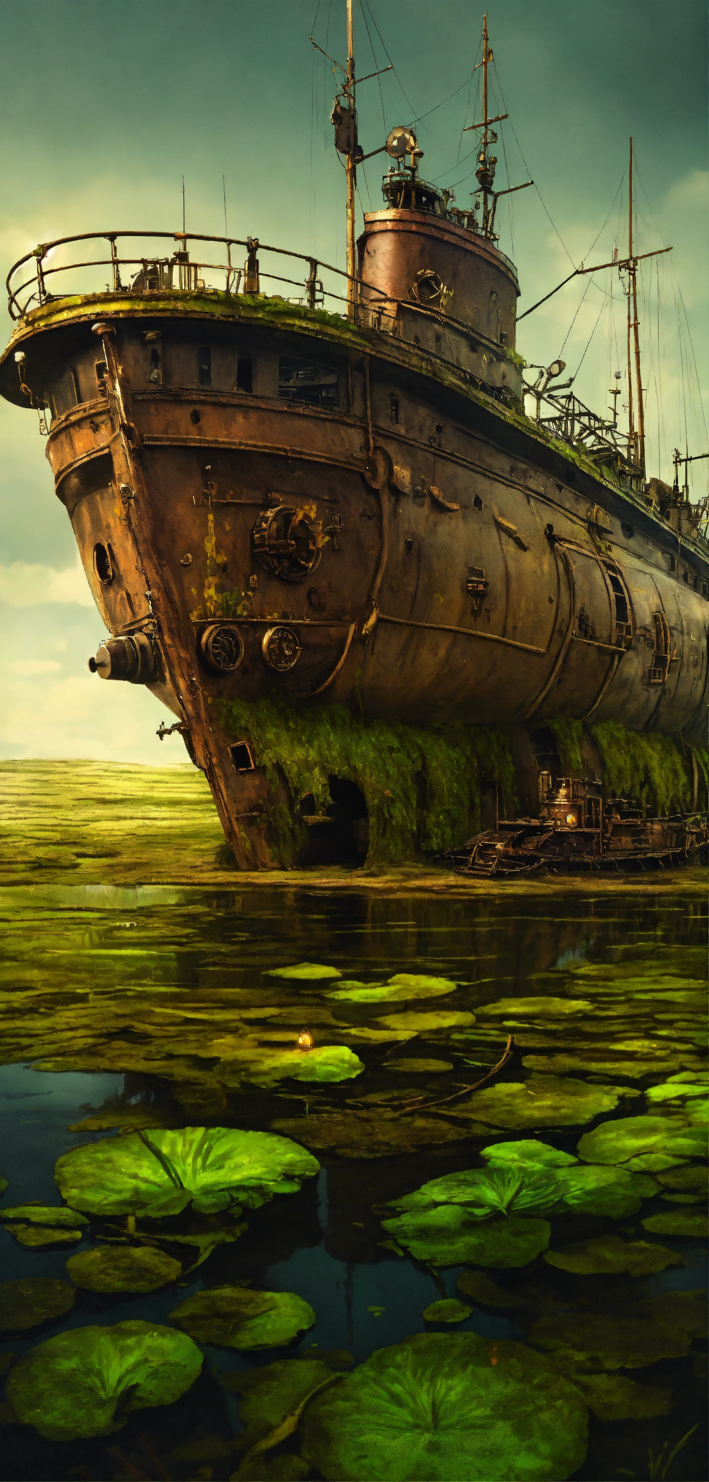 Lexica - Beached steampunk submarine shipwreck in swamp