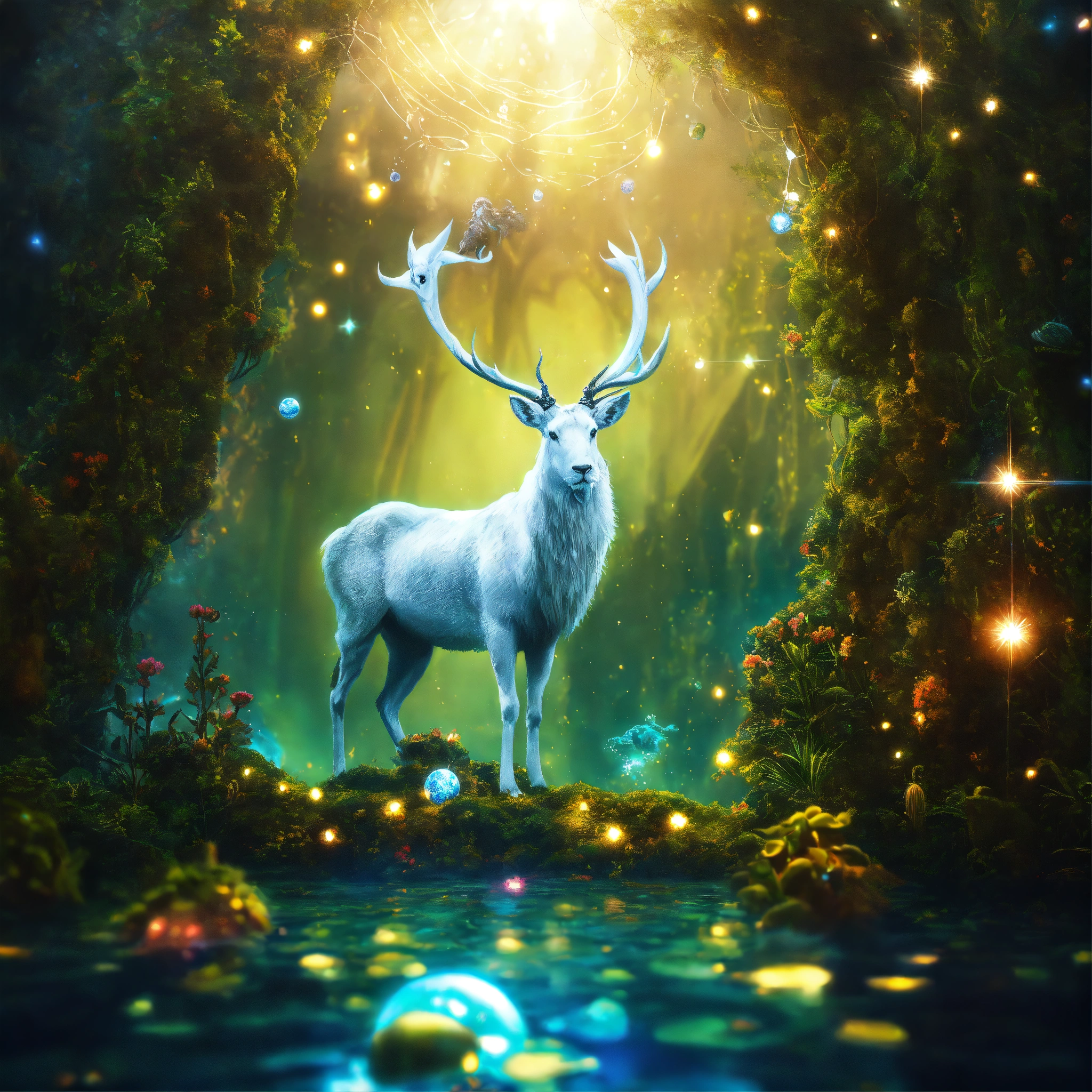 Lexica - Underwater long exposure photography, a giant white elk flying ...