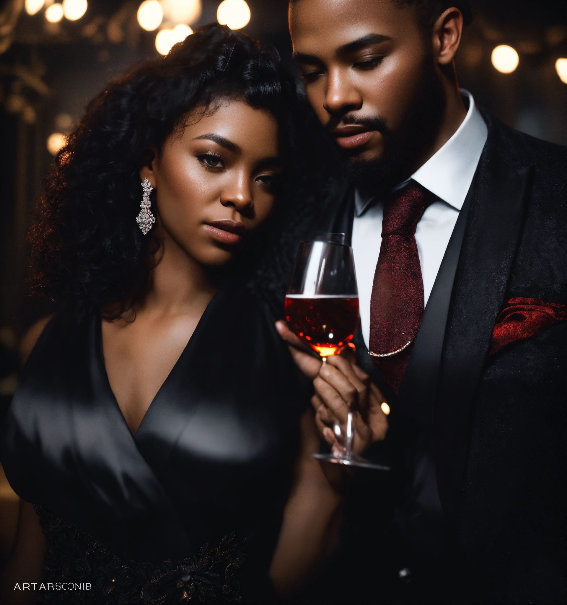 Lexica - A beautiful black couple, dimly lit upscale, relaxed pose, 🍸, 8k octane beautifully ...