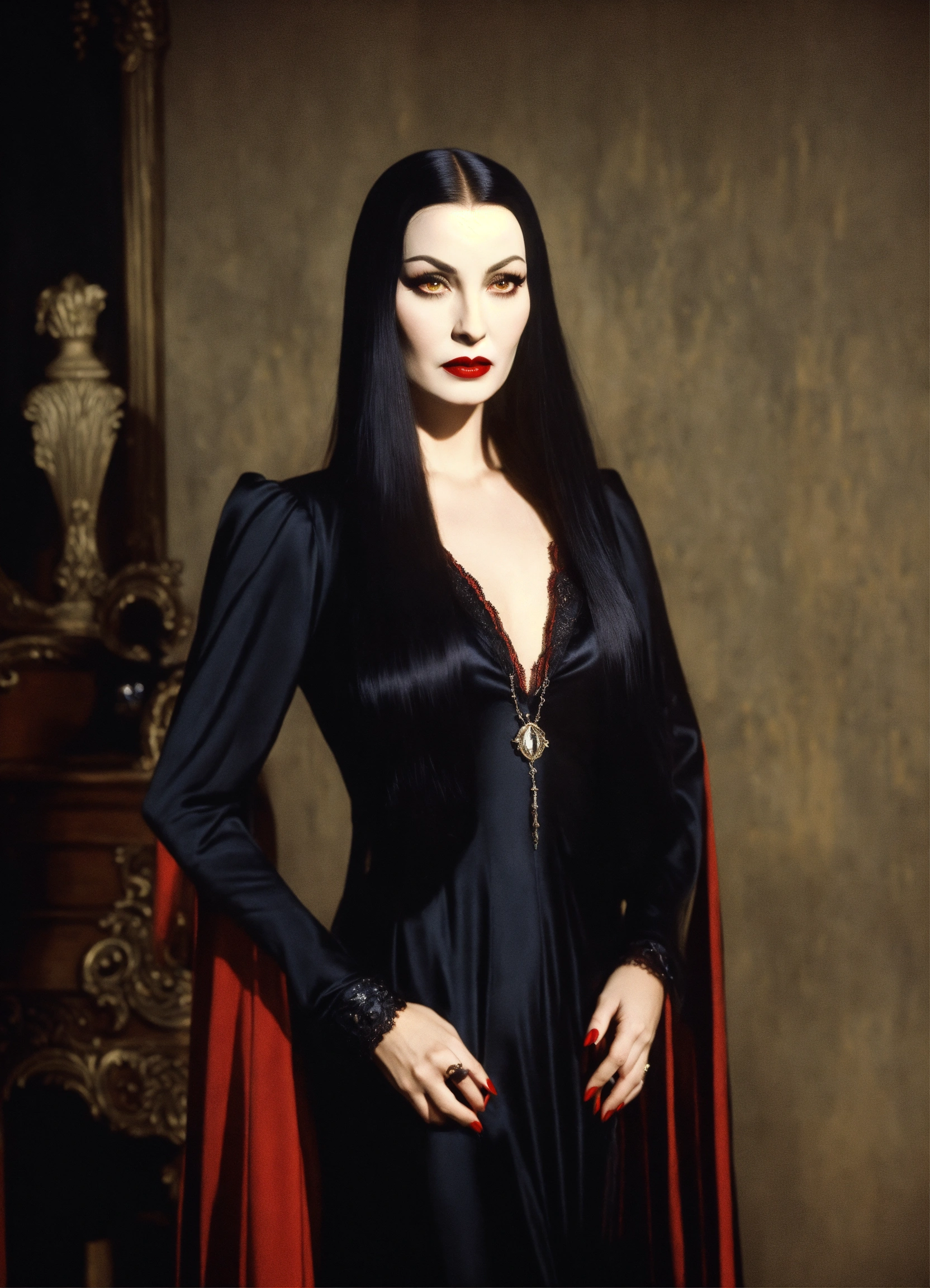 Lexica - Photo quality portrait of young beautiful morticia addams as ...