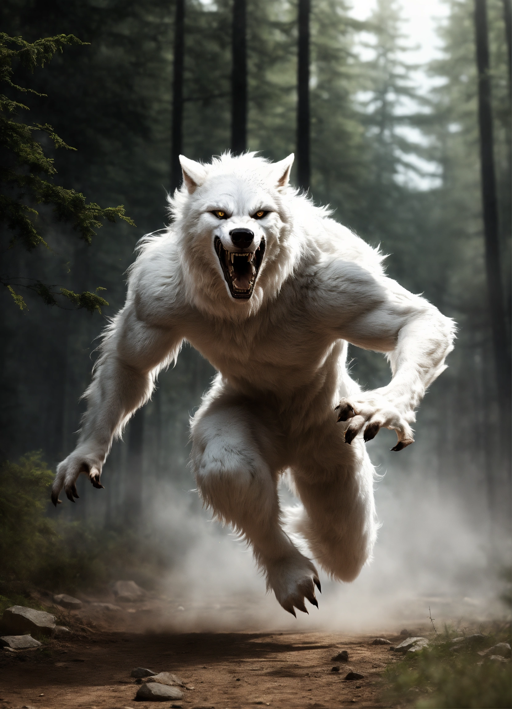 Lexica - Terrifying White Werewolf Running In Ultra Realistic Style