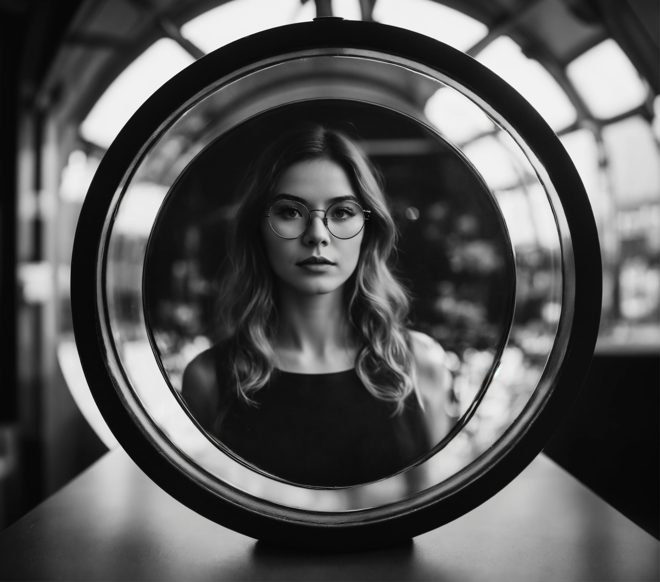 Lexica - In hands clear looking through a transparent glass circle ...