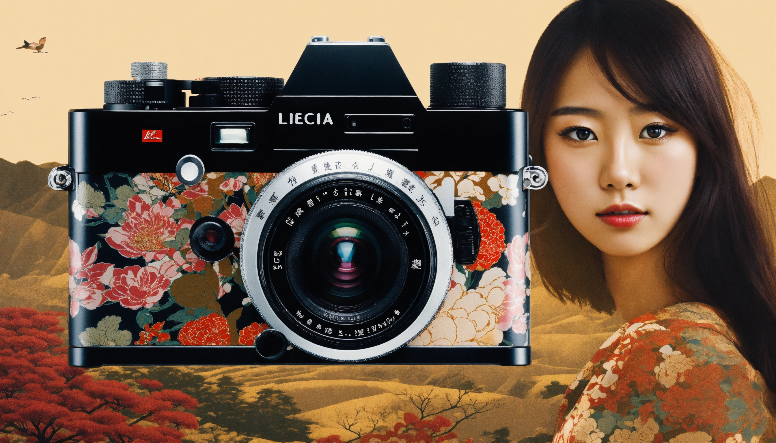 Lexica - A collage of a Leica camera with a Japanese beautiful girl, capturing its essence ...