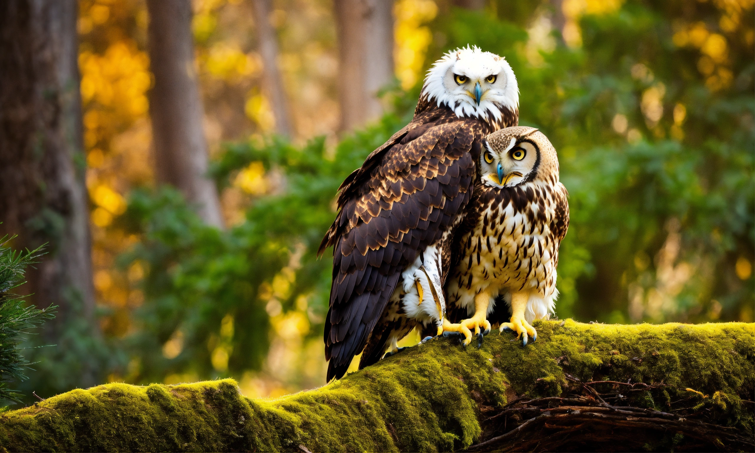Lexica - One young eagle and one big owl is hugging each other in the ...