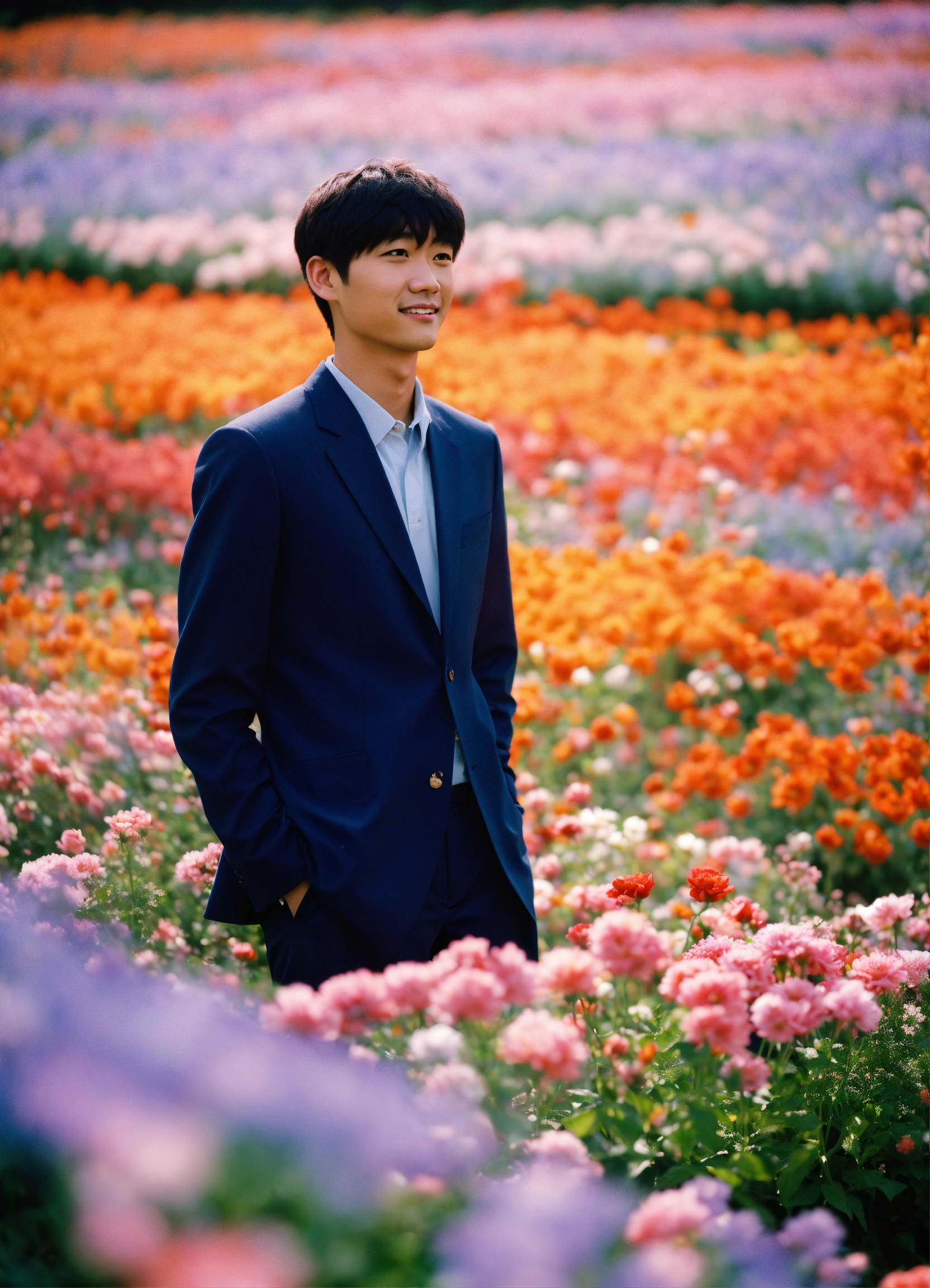 Lexica - Happy Shinji Ikari standing in a beautiful field of flowers ...