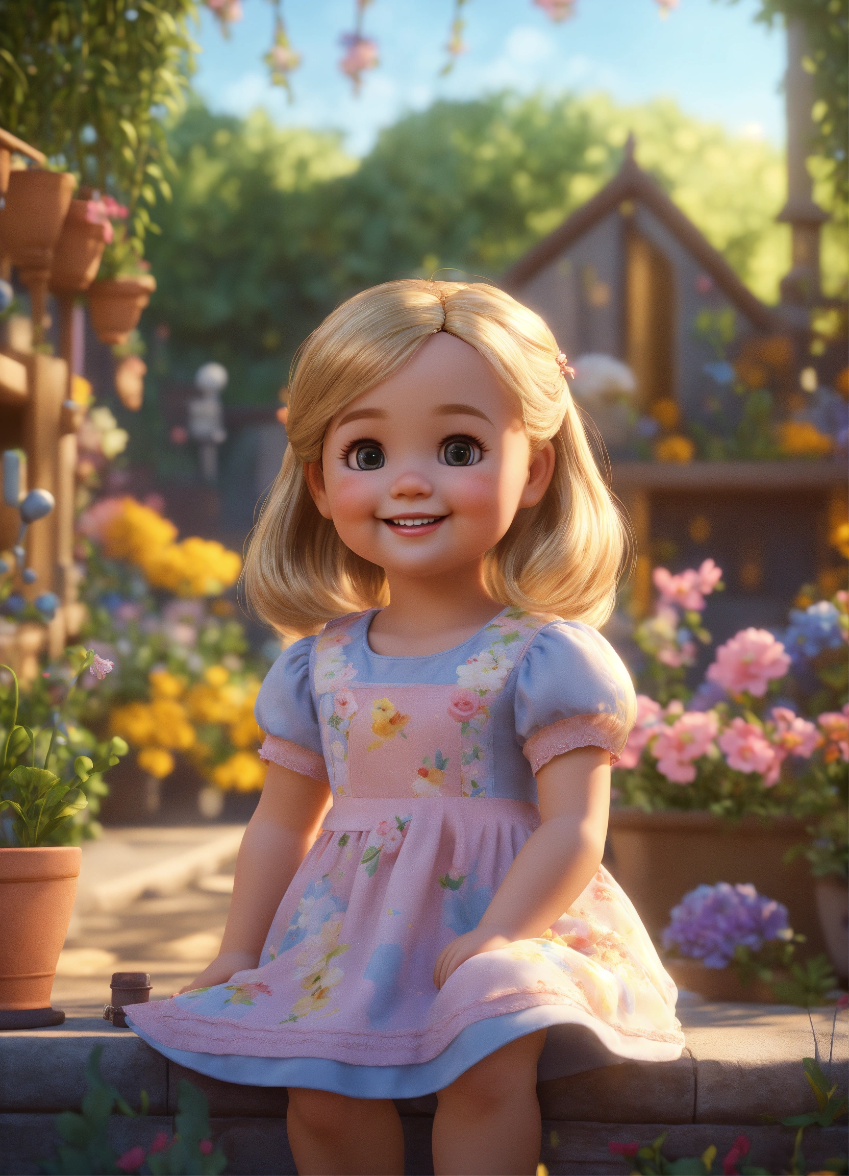 Lexica - Cute adorable doll style tiny girl smiling greeting me, 3 years old, long blond hair ...