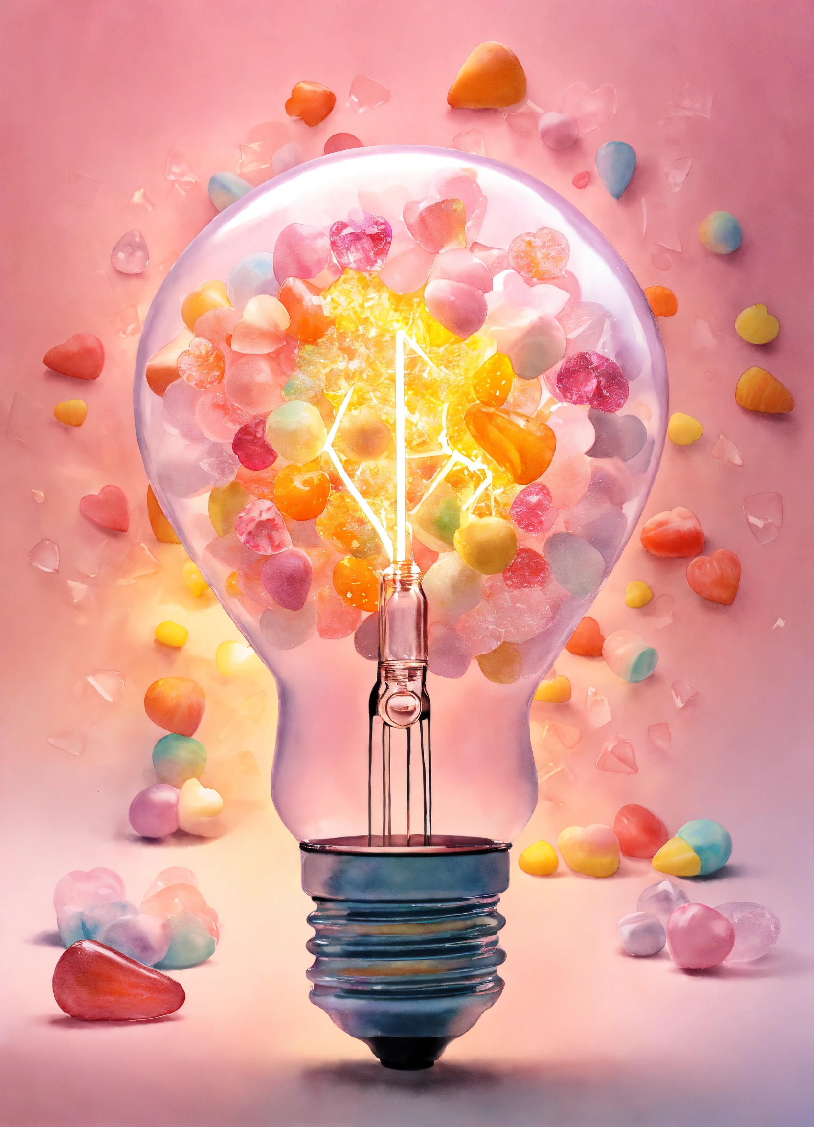 Lexica - Pastel light pink Candy corn inside, Edison lightbulb heart ...