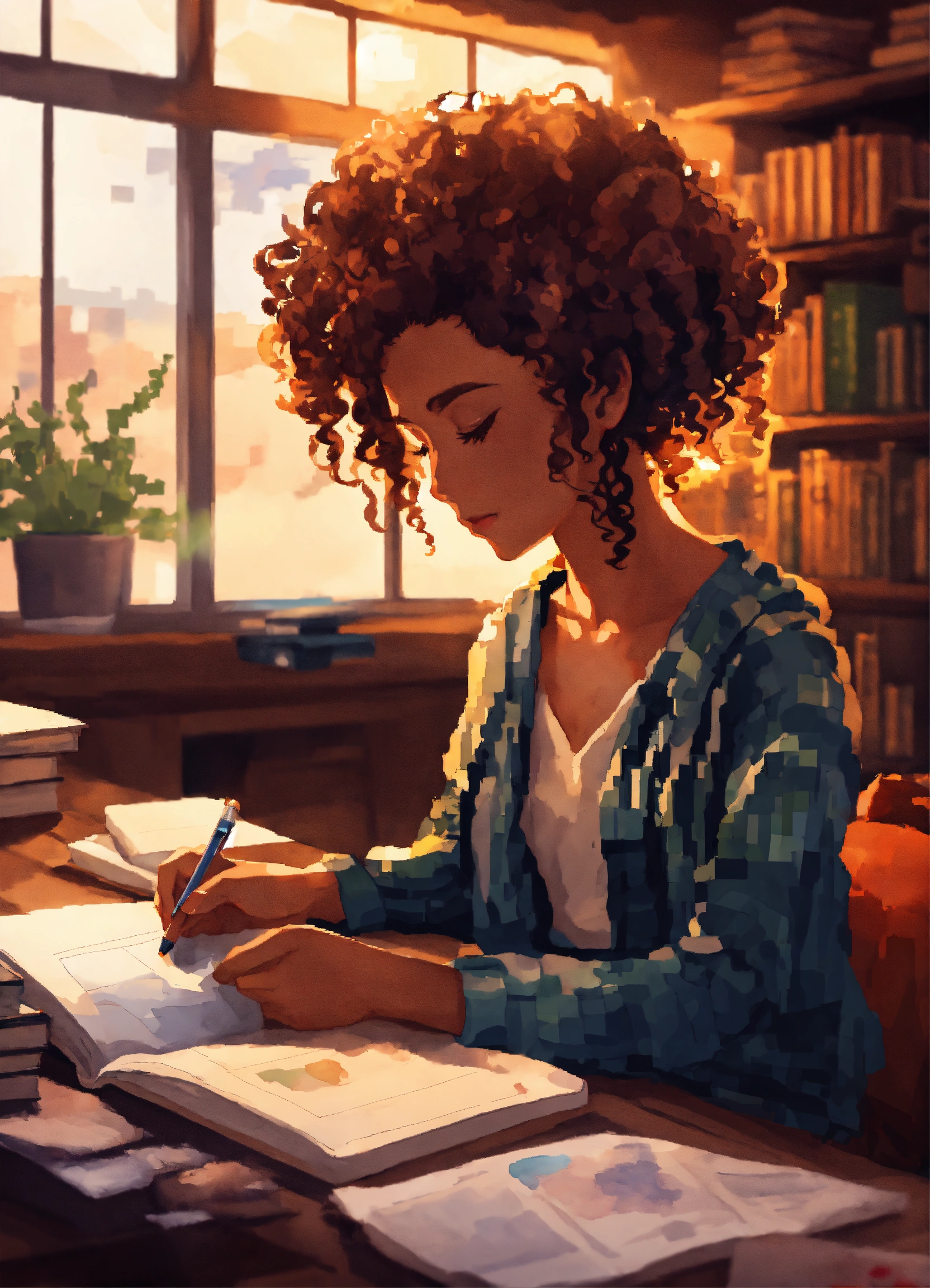 Lexica - Icon of curly hair girl studying, pixel art, silhouette ...