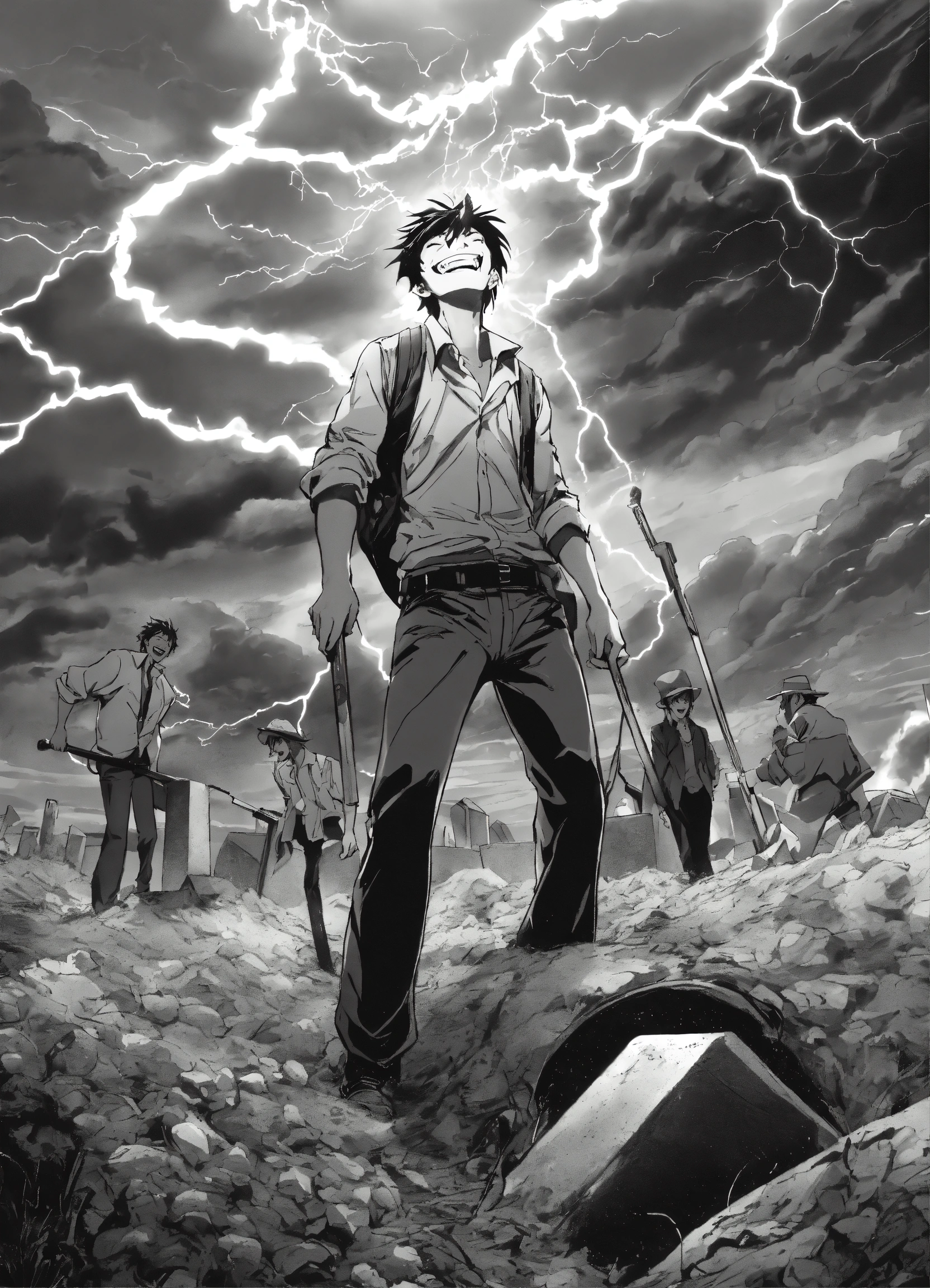 Lexica - Black and white illustration, Wide angle environmental full ...