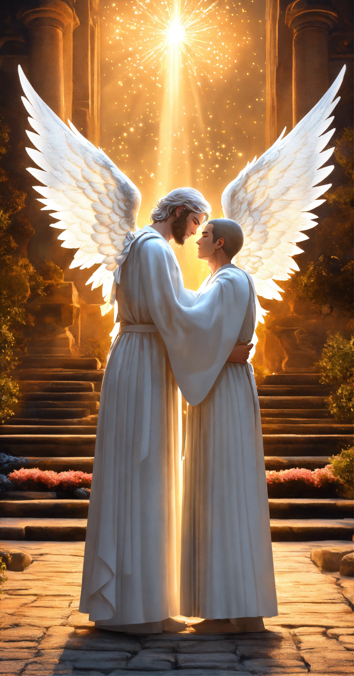 Lexica - 2 male guardian angels with detailed and luminous white angel wings. 1 male angel of 30 ...