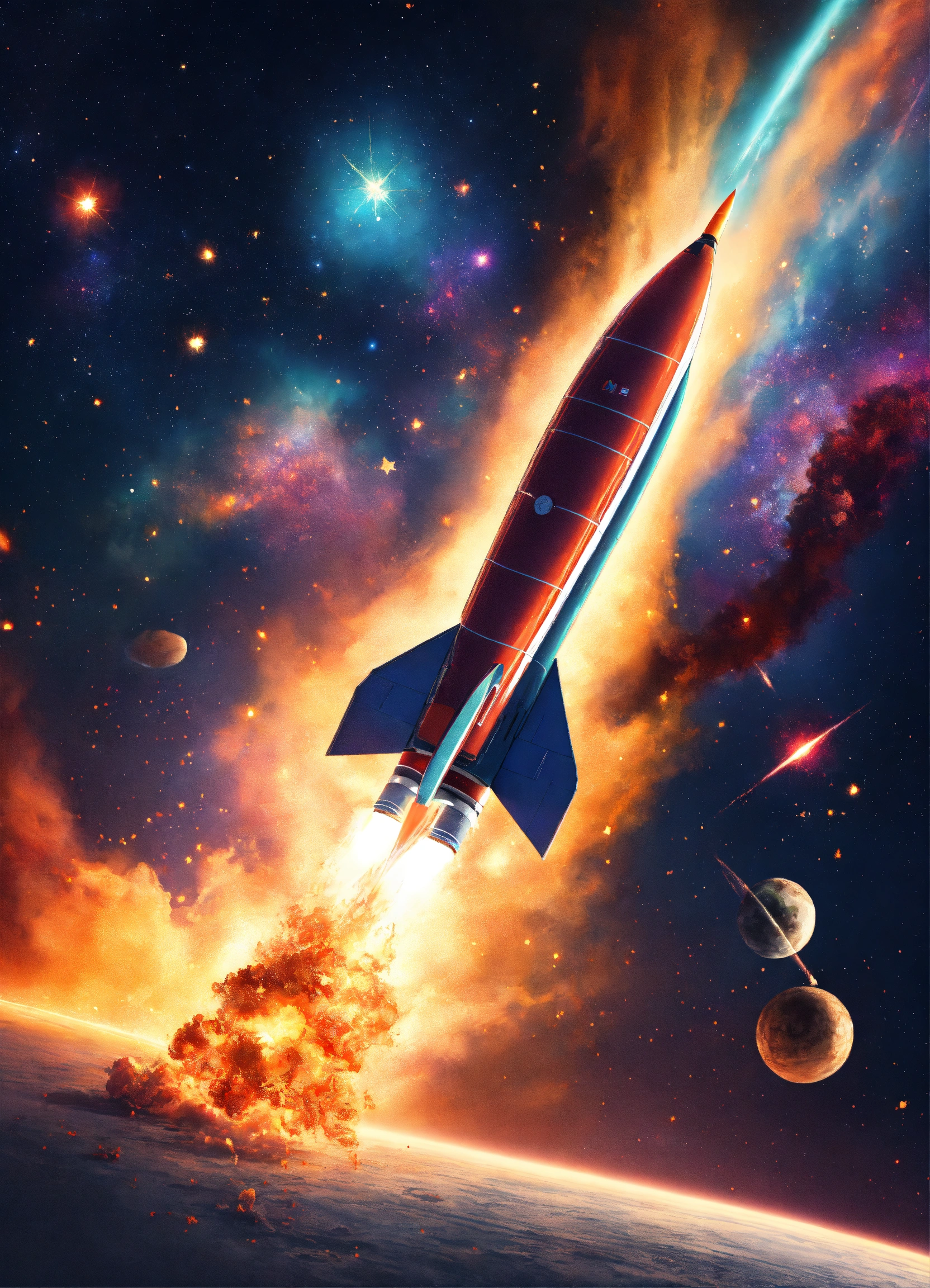 Lexica - Rocketship escaping a galaxy center while a star is exploding