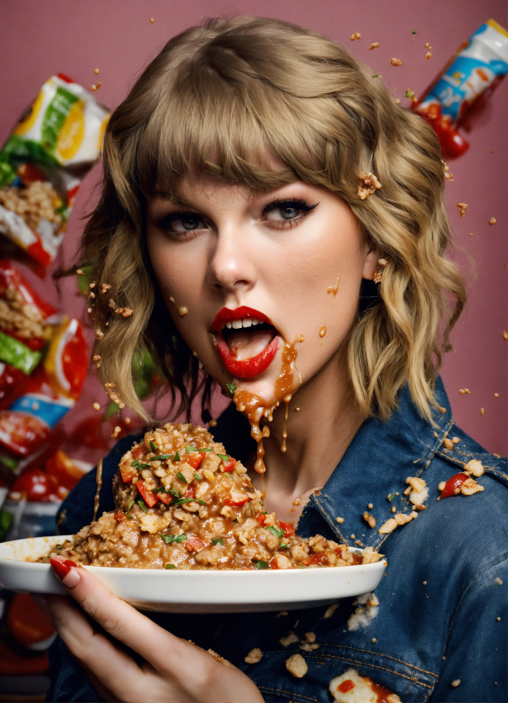 Lexica - Photo realistic shot of taylor swift eating a disgusting pile ...
