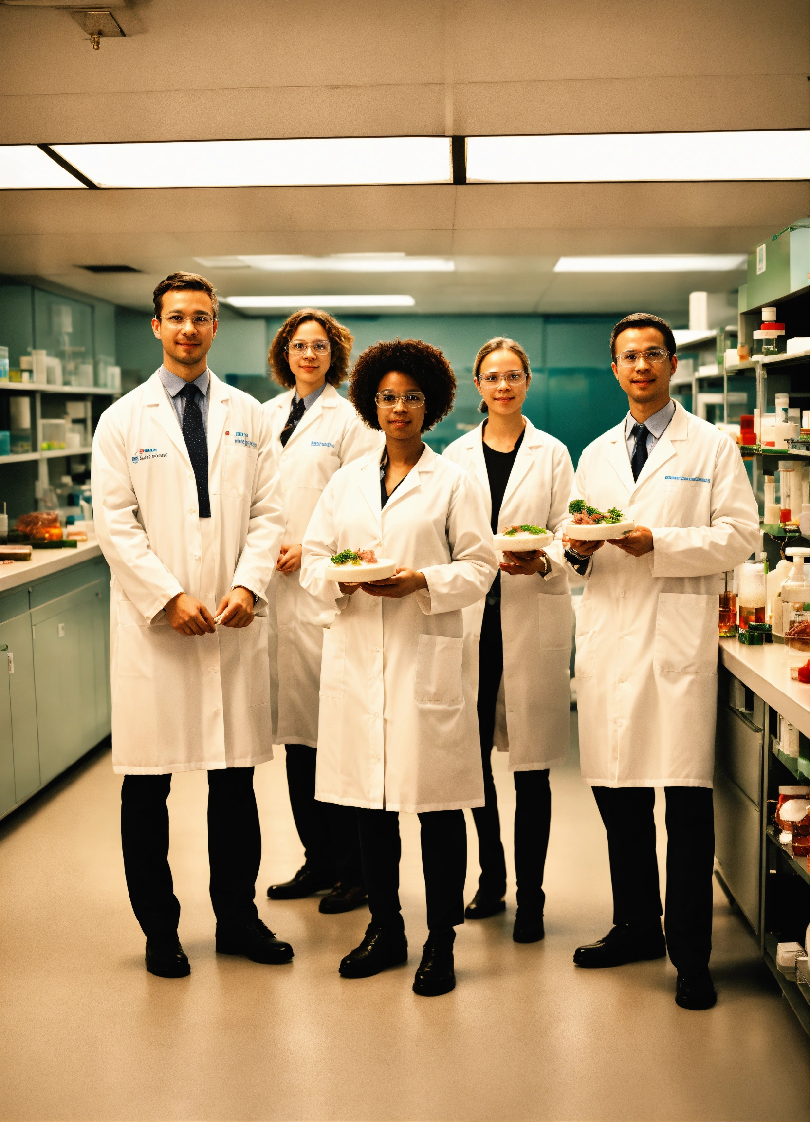 Lexica - A photo of a diverse group of scientists in white lab coats ...