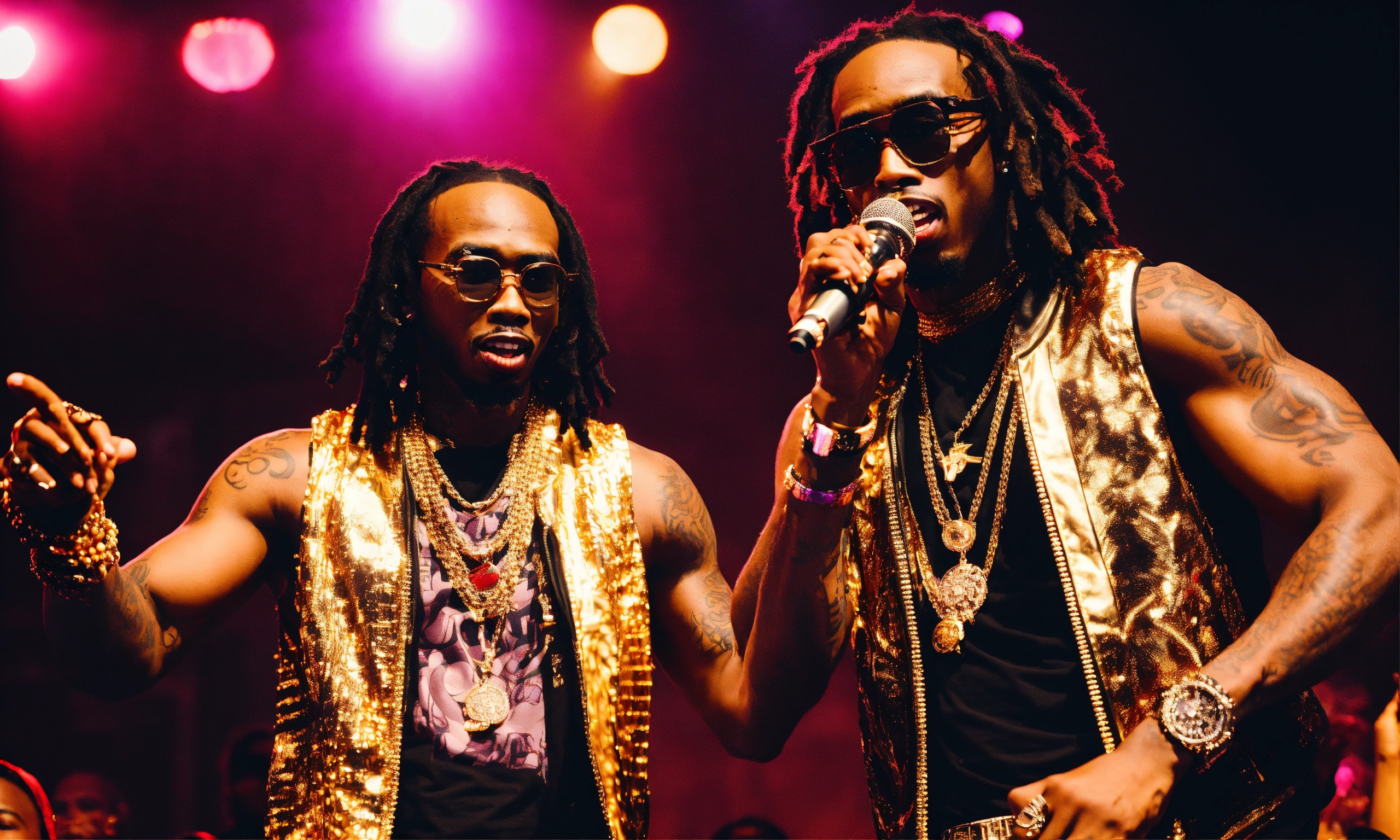 Lexica - Full body shot of Atlanta rap trio Migos "Quavo, Offset, and ...